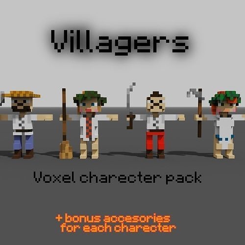 3D model Villagers Voxel Characters Pack VR / AR / low-poly | CGTrader