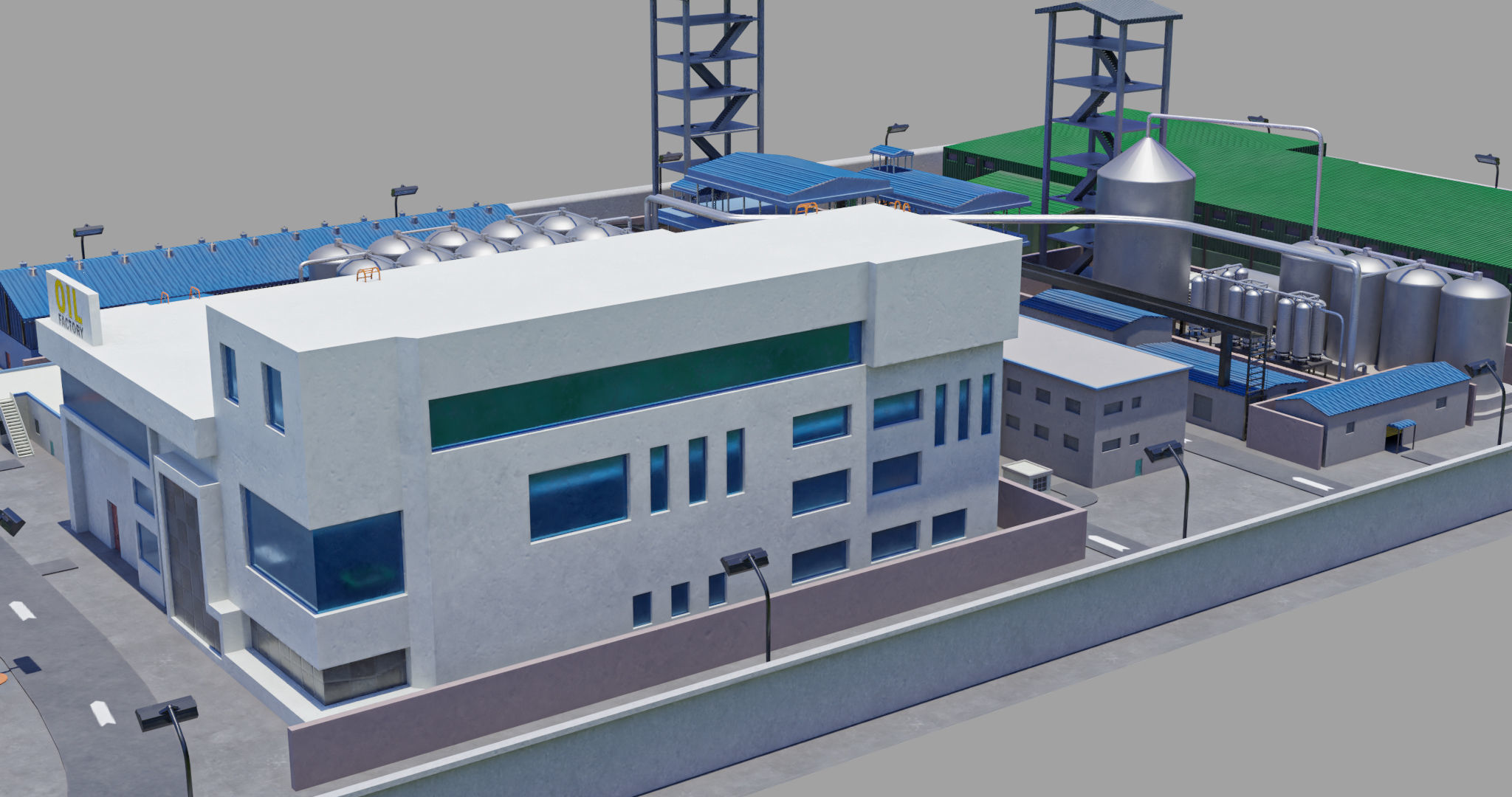 3D model Factory Warehouse Exterior and Interior VR / AR / low-poly ...
