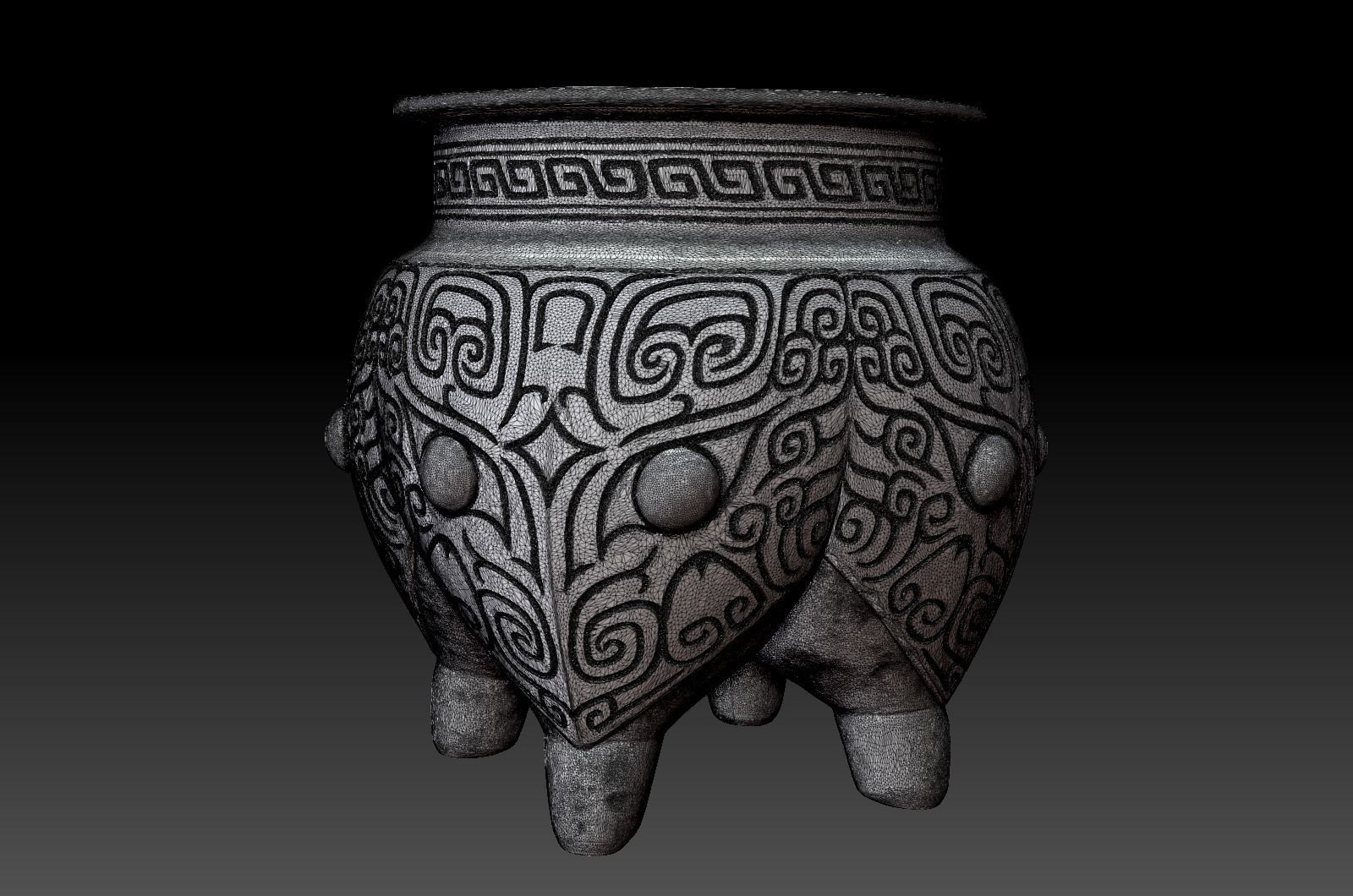 Taotie pattern quadruped vessel in ancient Chinese Shang Dynasty 3D ...