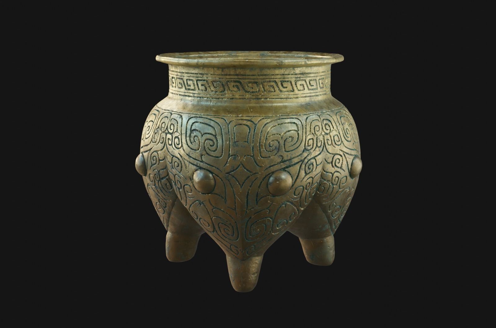 Taotie pattern quadruped vessel in ancient Chinese Shang Dynasty 3D ...