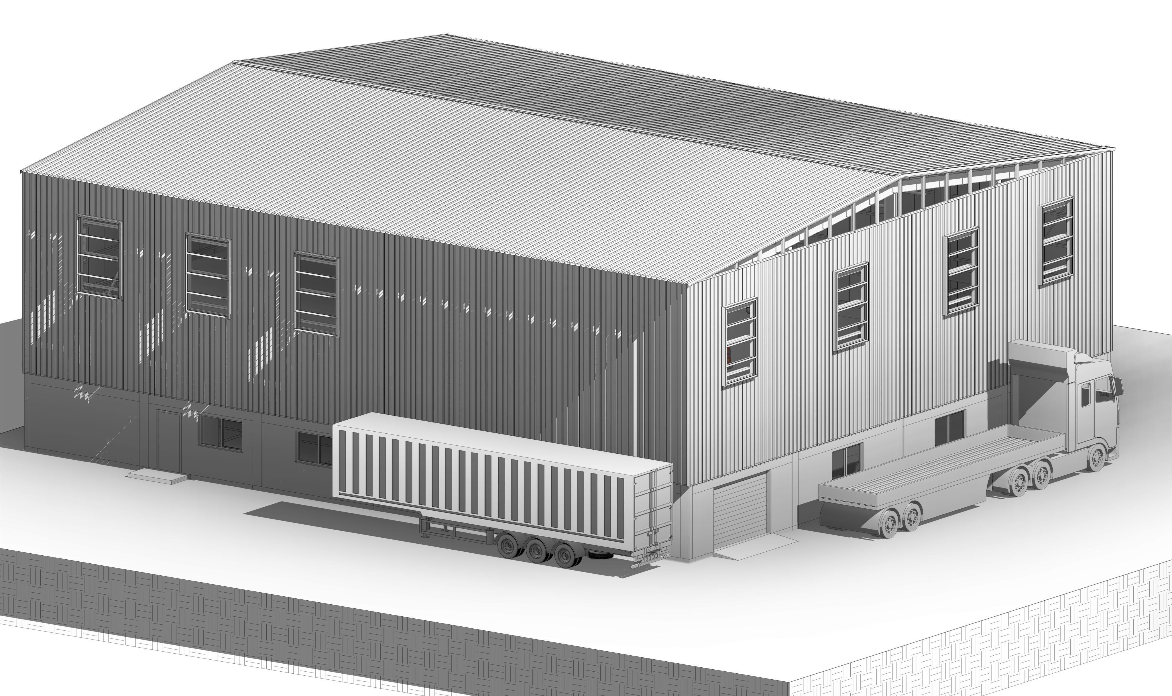 Warehouse G plus M steel structure in Revit 3D model | CGTrader