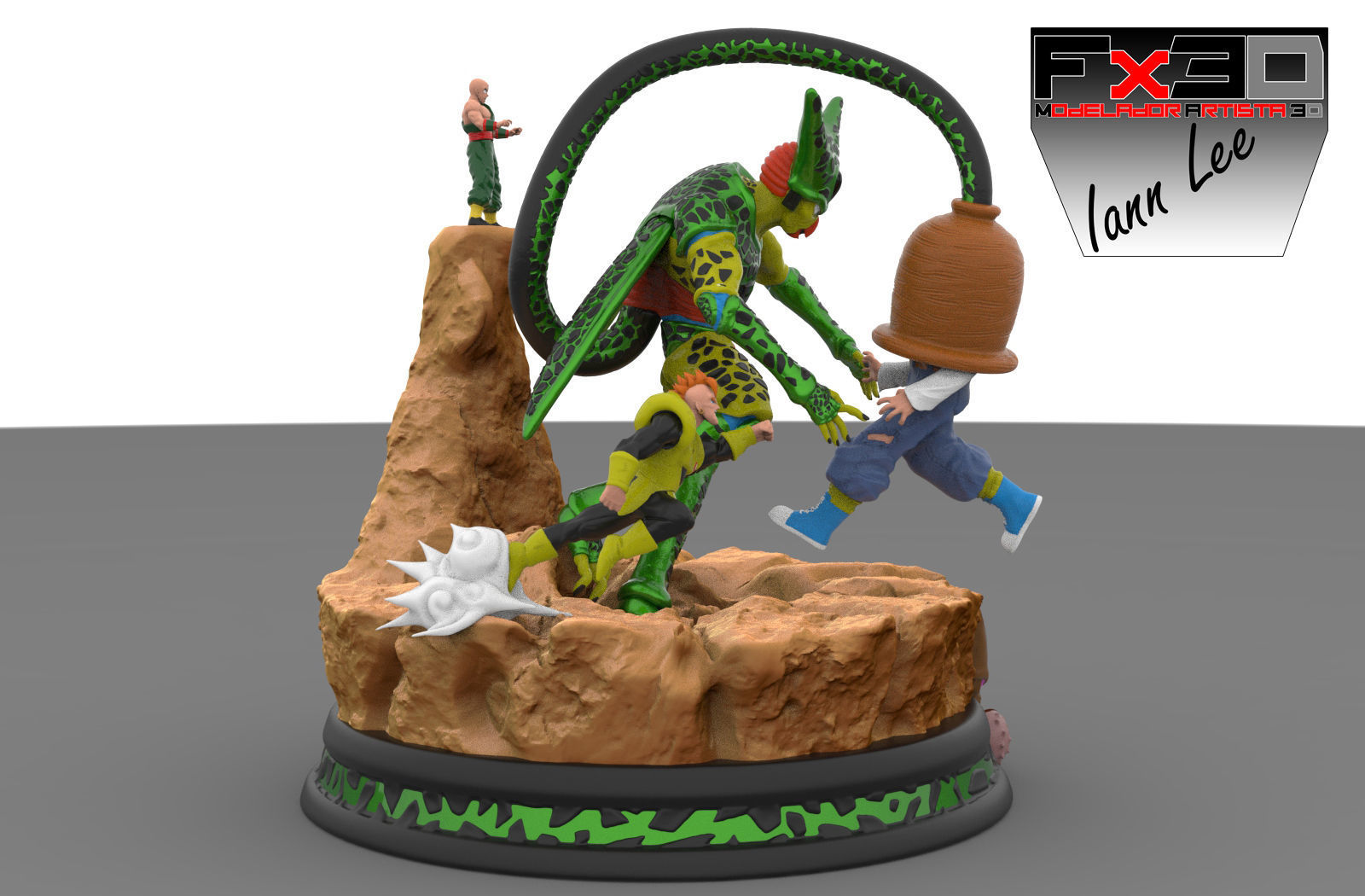 CELL VS ANDROIDE 17 Y 16 TENSHINHAN DRAGON BALL Z 3D PRINT MODEL 3D ...