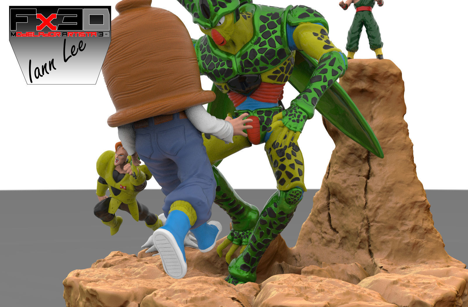 CELL VS ANDROIDE 17 Y 16 TENSHINHAN DRAGON BALL Z 3D PRINT MODEL 3D ...