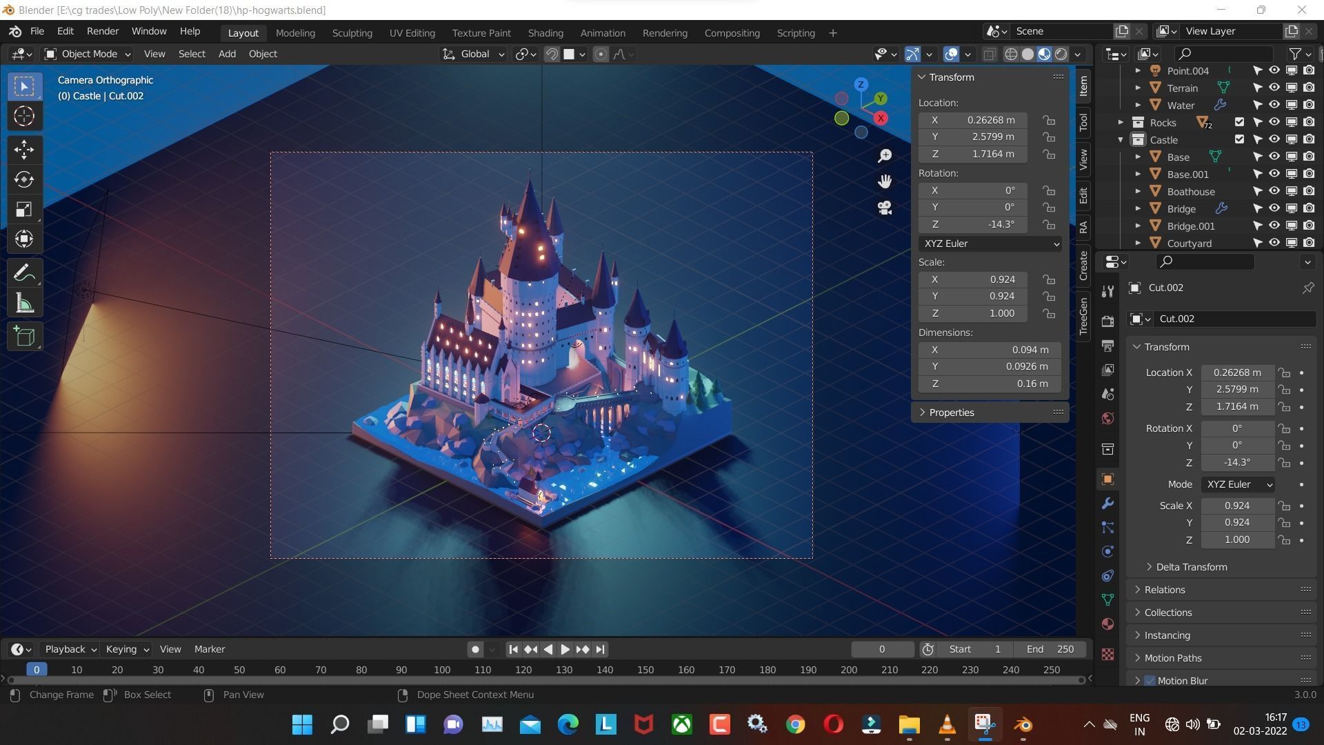 3D model hp-hogwarts low poly model render in blender VR / AR / low ...