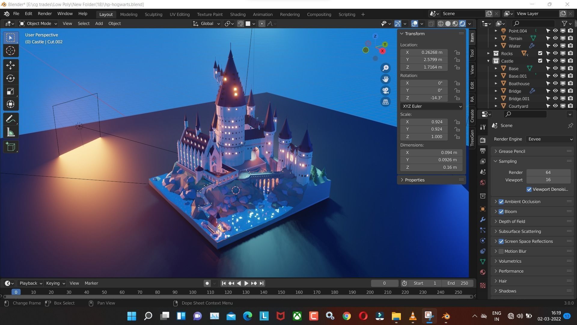 3D model hp-hogwarts low poly model render in blender VR / AR / low ...