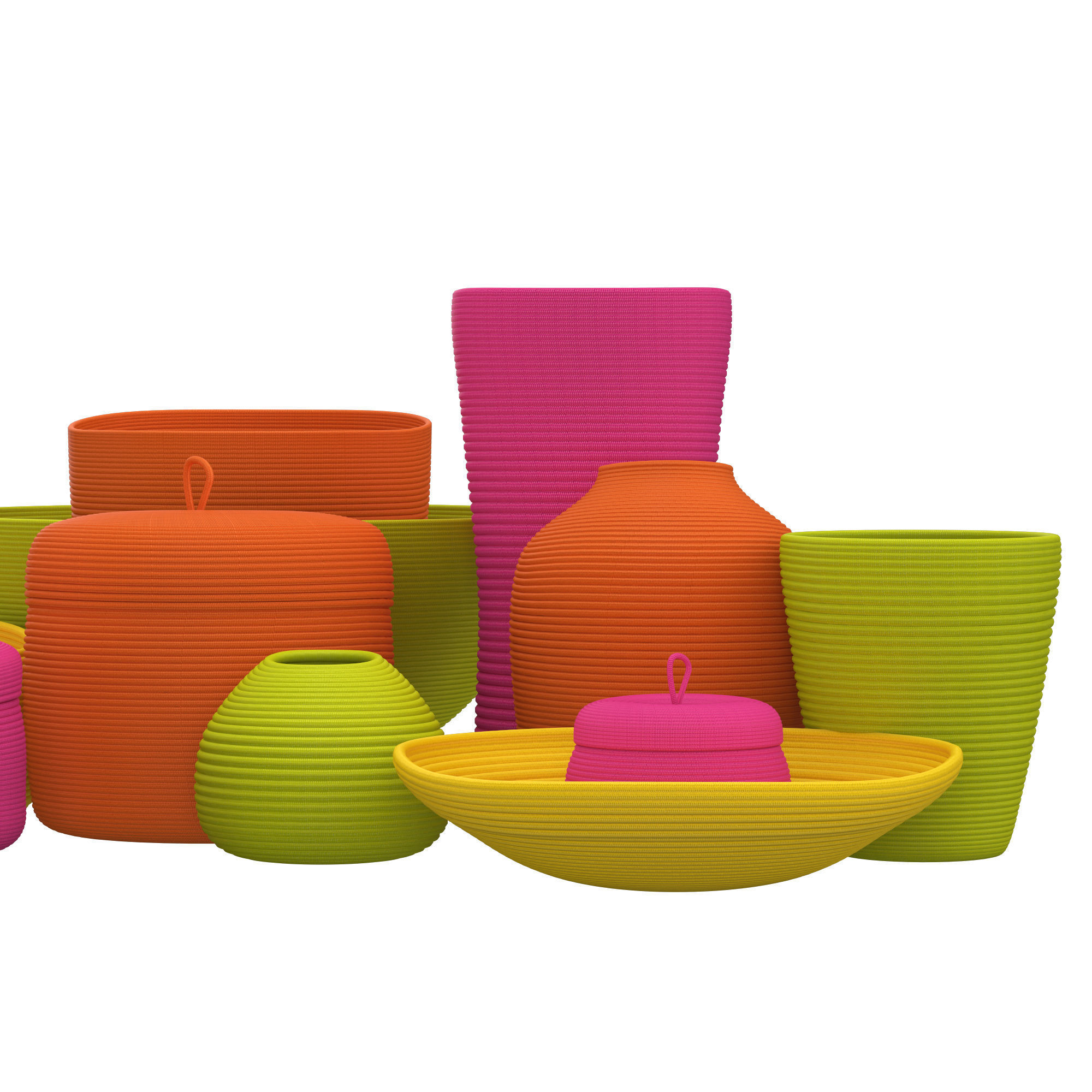 Sika set different colored pots and bowls 3D model | CGTrader