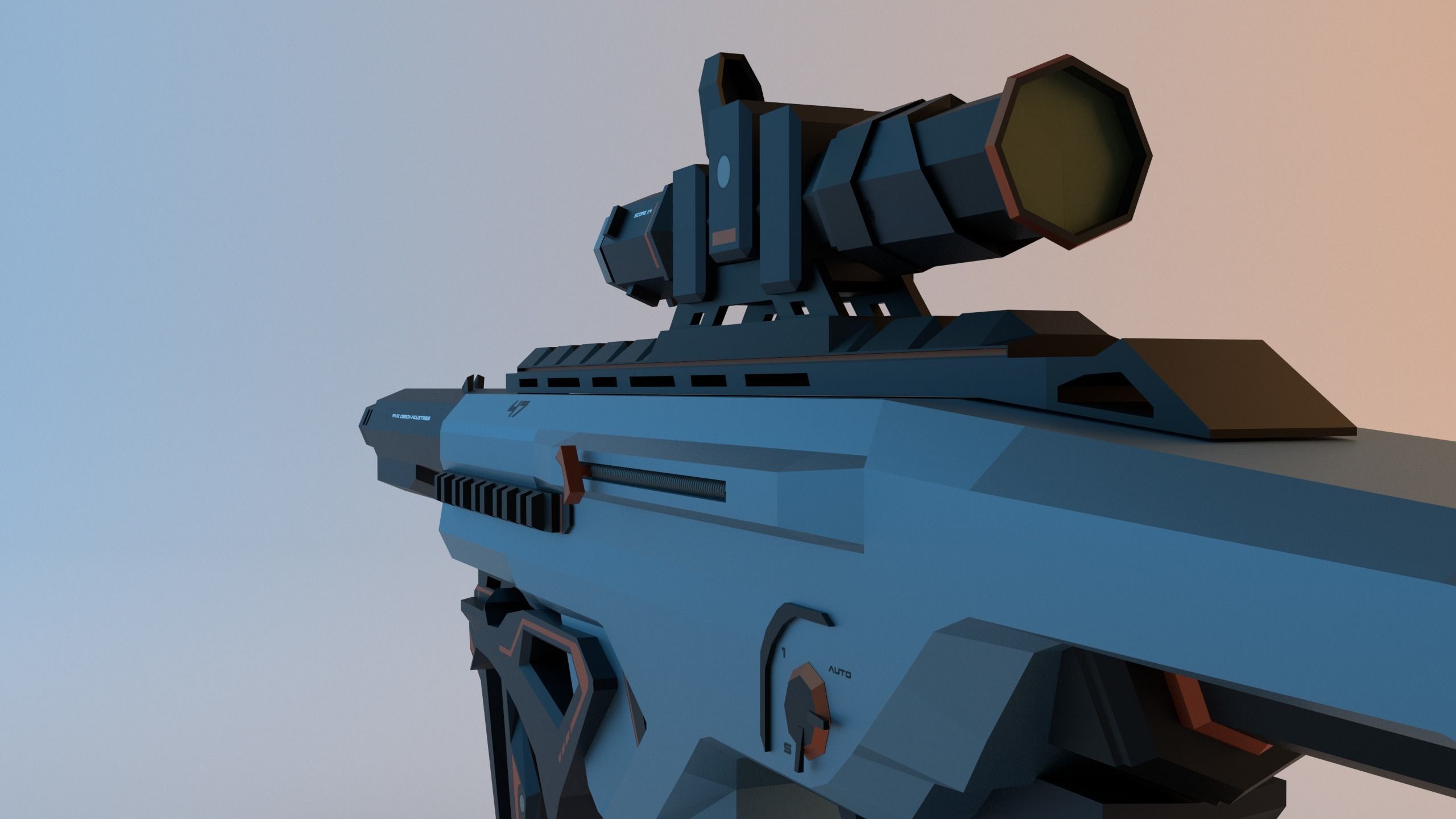 3D model HI-TECH Assault-rifle Low-Poly VR / AR / low-poly | CGTrader