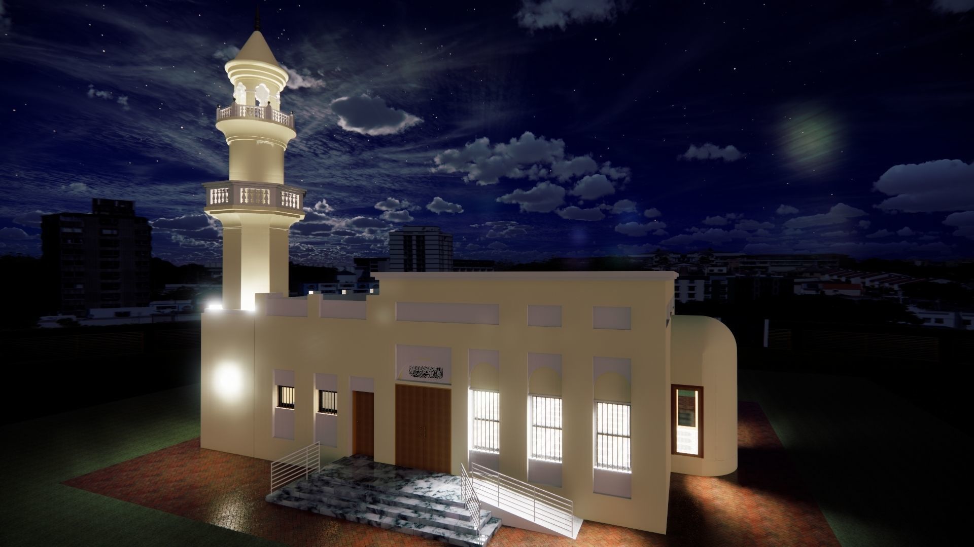 Mosque Masjid with concrete Minaret in Revit 3D model | CGTrader