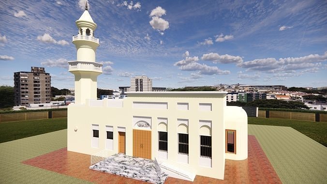 Mosque Masjid with concrete Minaret in Revit 3D model | CGTrader