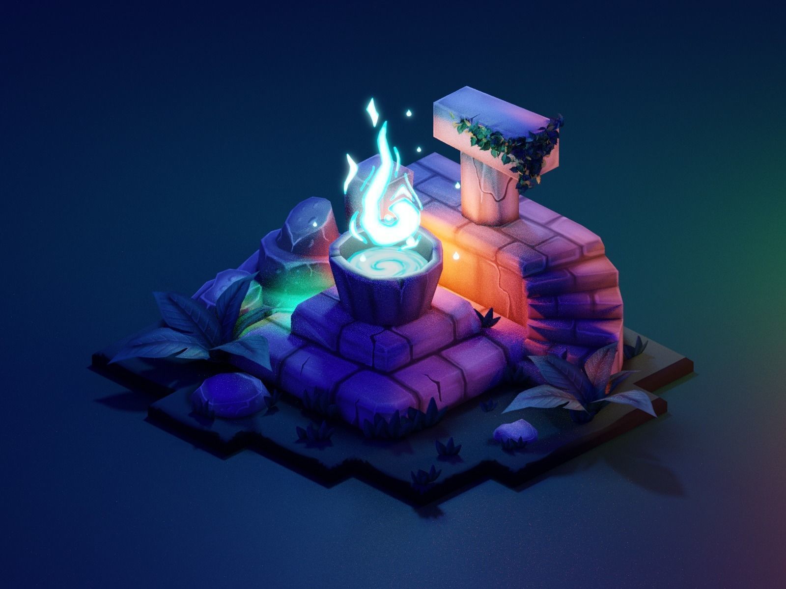 3D model ancient-altar low poly model render in blender VR / AR / low ...