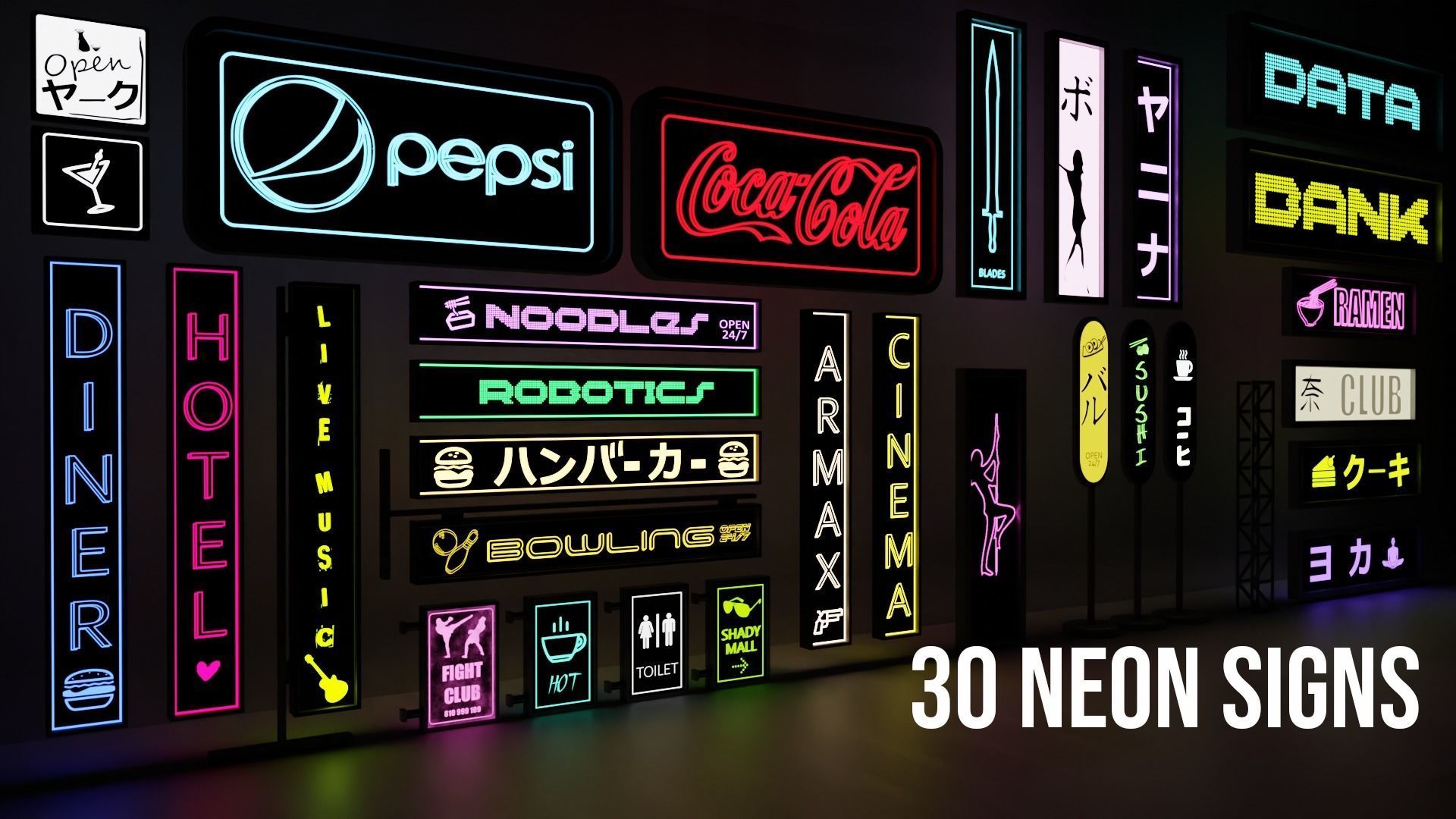 3D model 30 Neon Signs VR / AR / low-poly | CGTrader