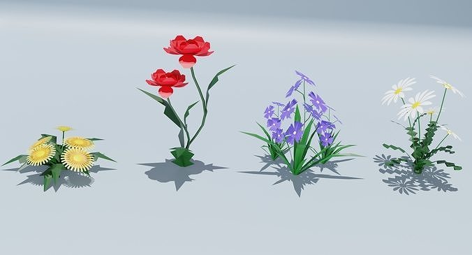 3D model 4 low poly Flowers Plant Low-poly VR / AR / low-poly | CGTrader