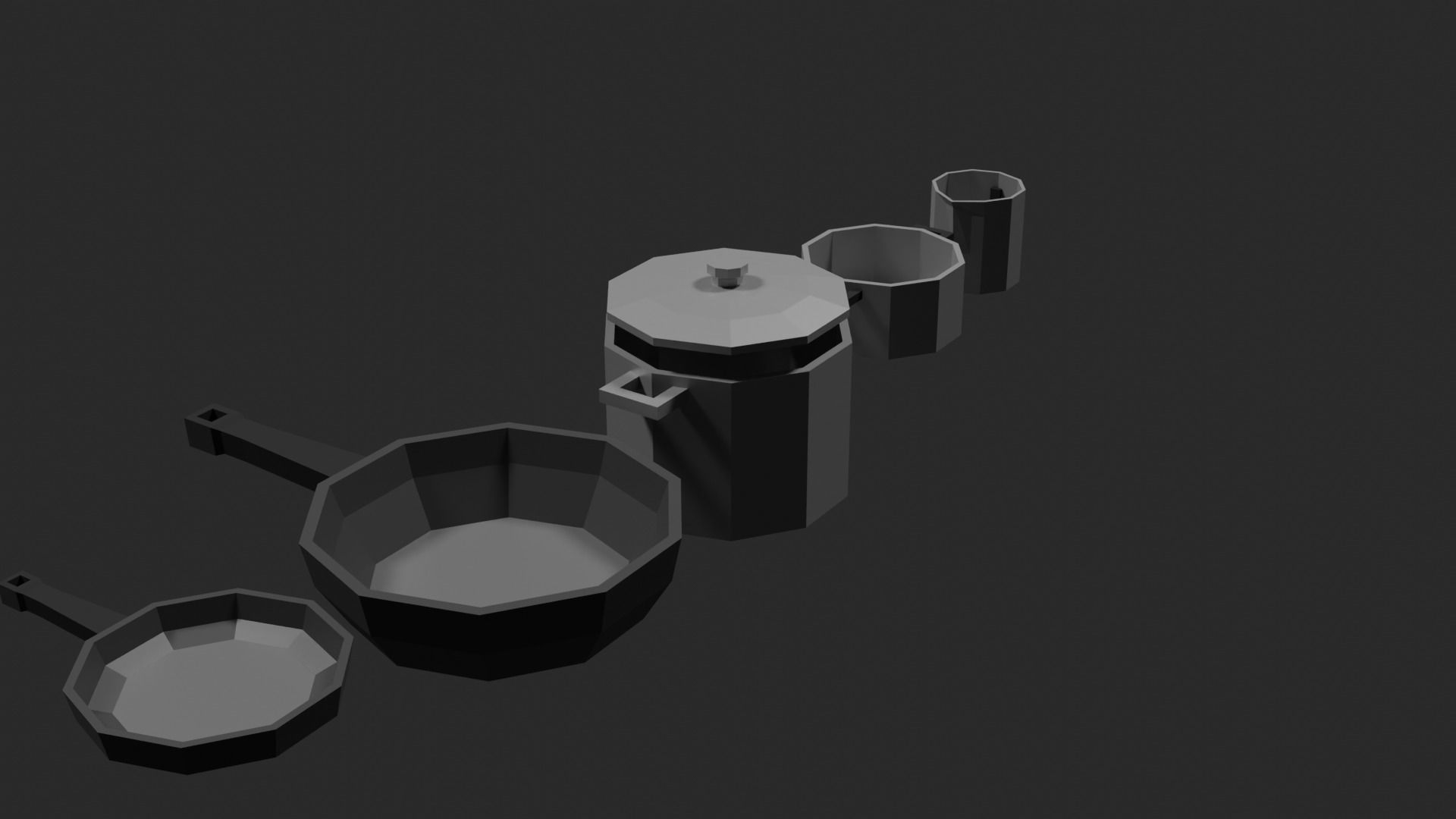 3D model Lowpoly Kitchenware Set of pots and pans VR / AR / low-poly ...