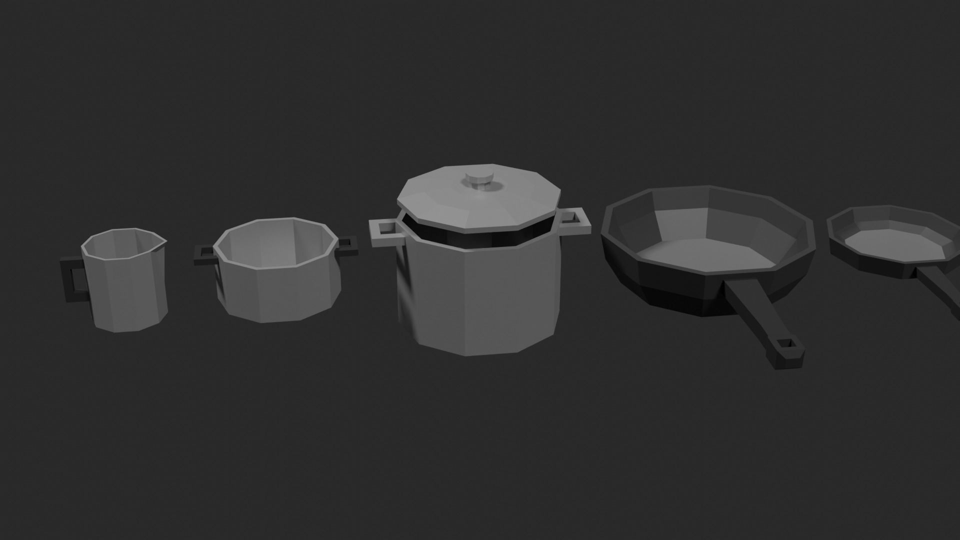 3D model Lowpoly Kitchenware Set of pots and pans VR / AR / low-poly ...
