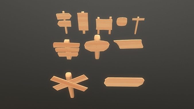 3D model Stylized Wooden signs Pack VR / AR / low-poly | CGTrader