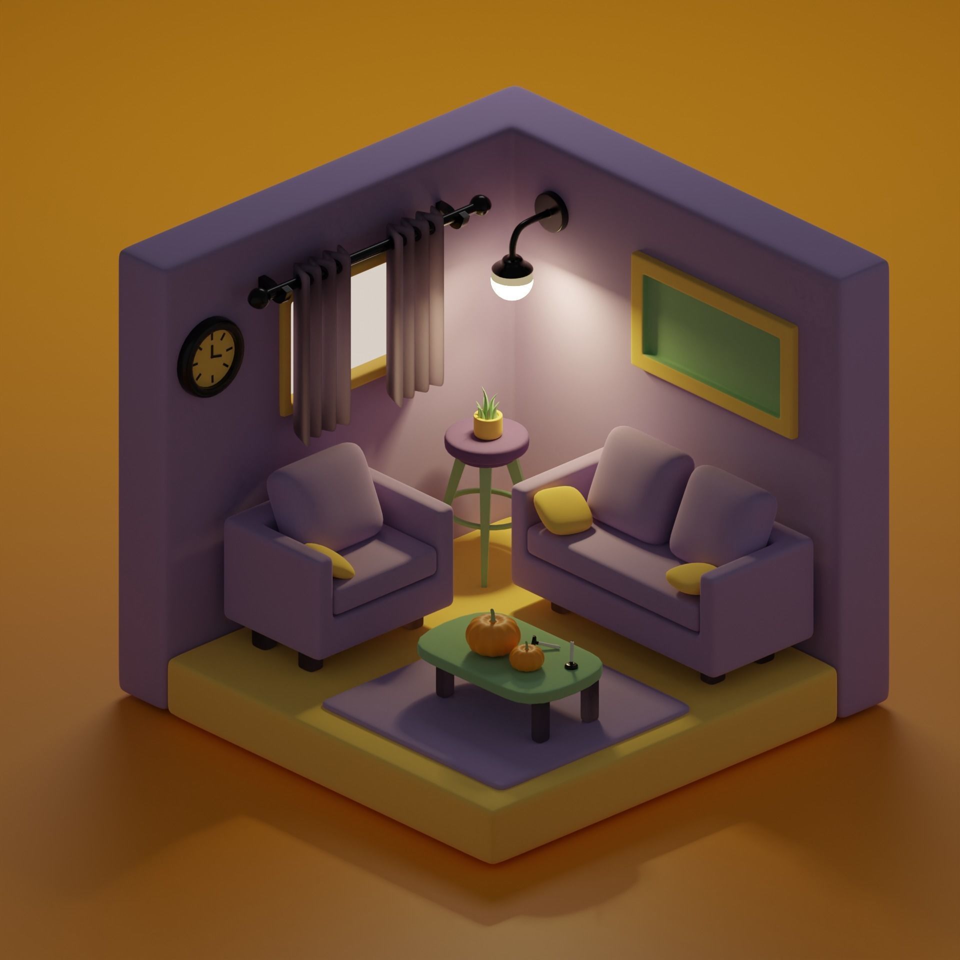 3D model LOWPOLY Living room Halloween colours VR / AR / low-poly ...