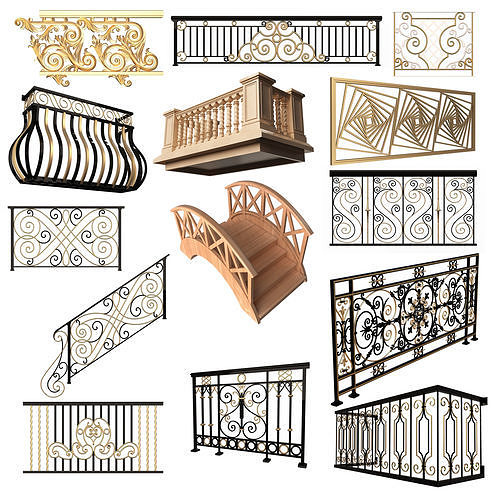 3D model Railing Balcony and Footbridge Collection VR / AR / low-poly ...