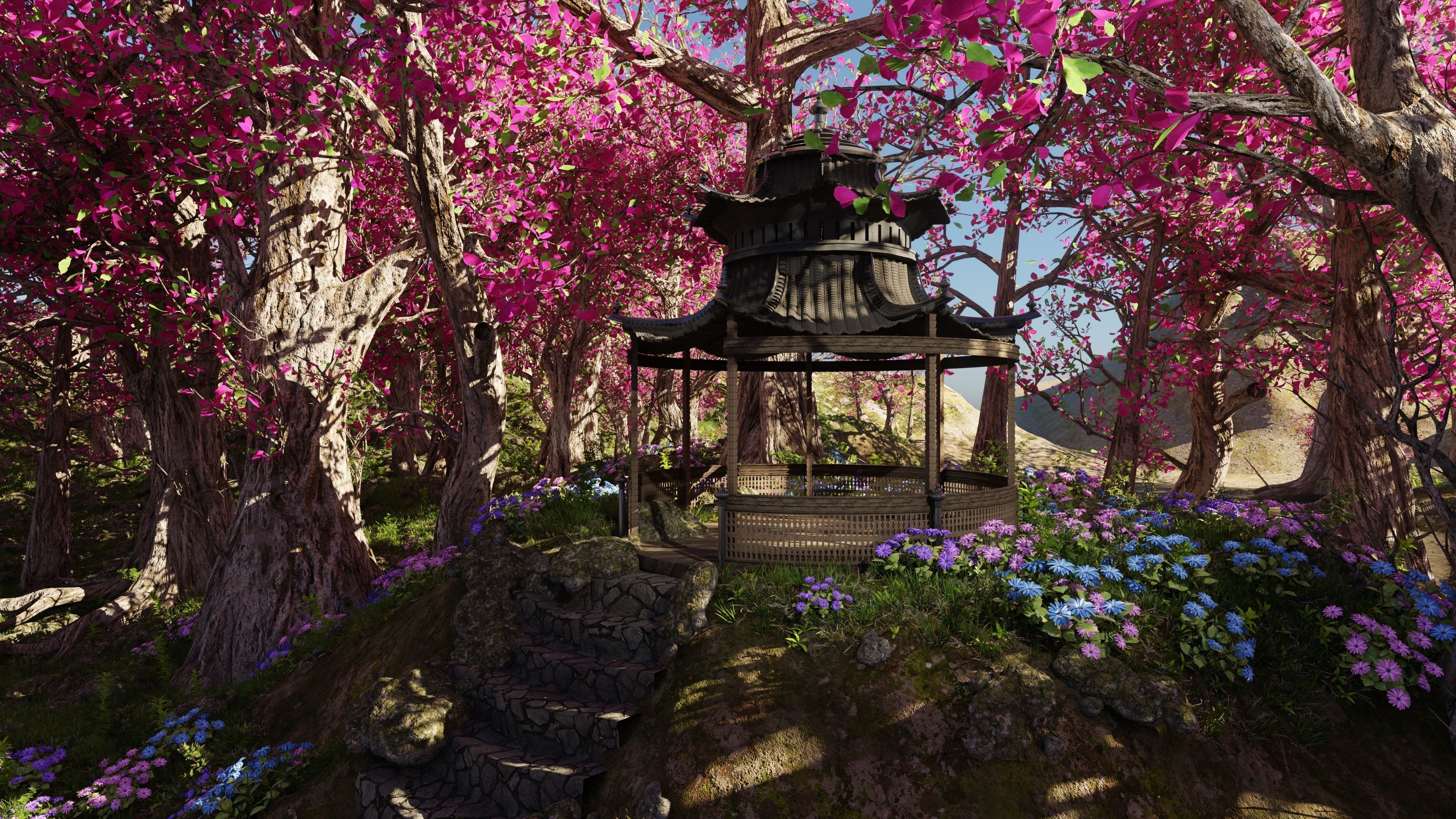 Japanese Gazebo Scene 3D model | CGTrader