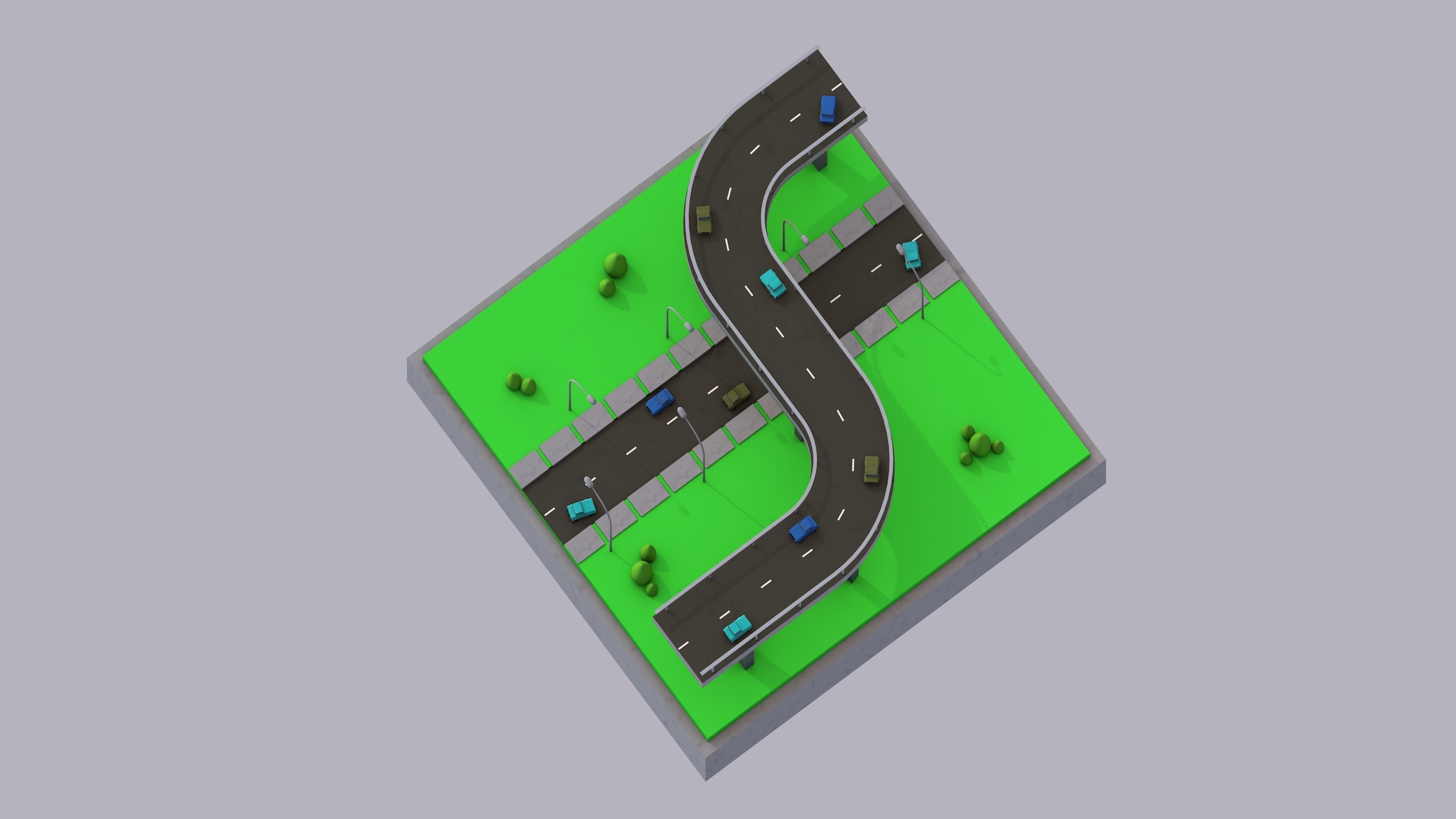 3D model Highway Road and Bridge with Cars VR / AR / low-poly | CGTrader