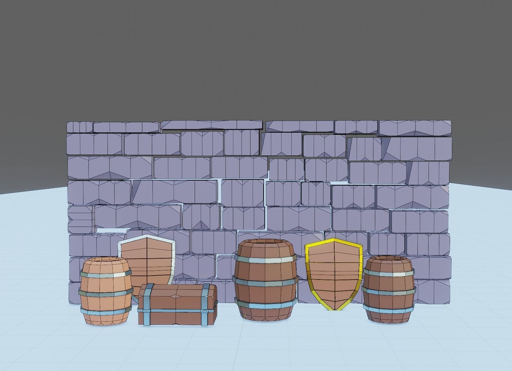 low-poly objects set of barrels and shields free VR / AR / low-poly 3D ...
