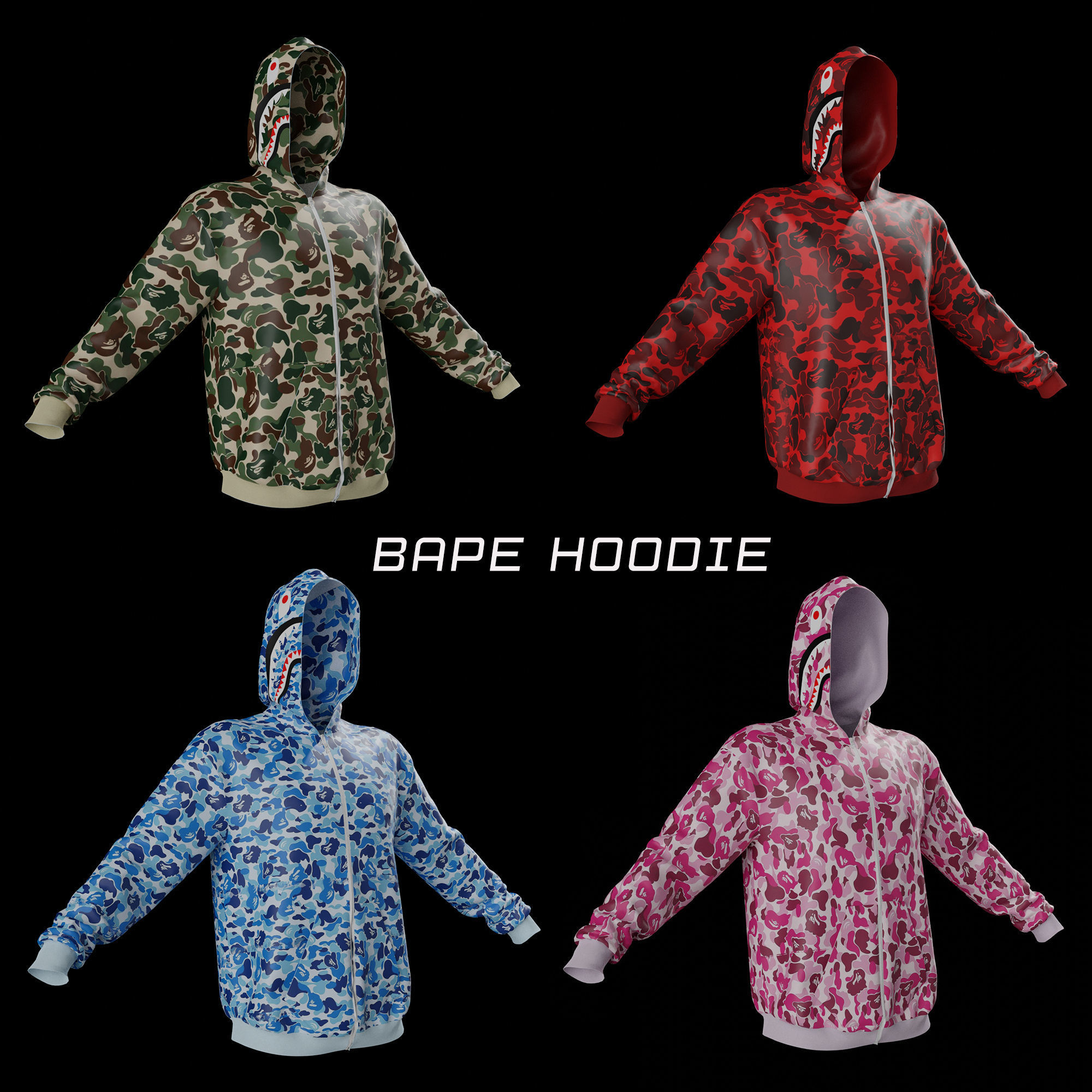 Bape hoodie 3D model | CGTrader