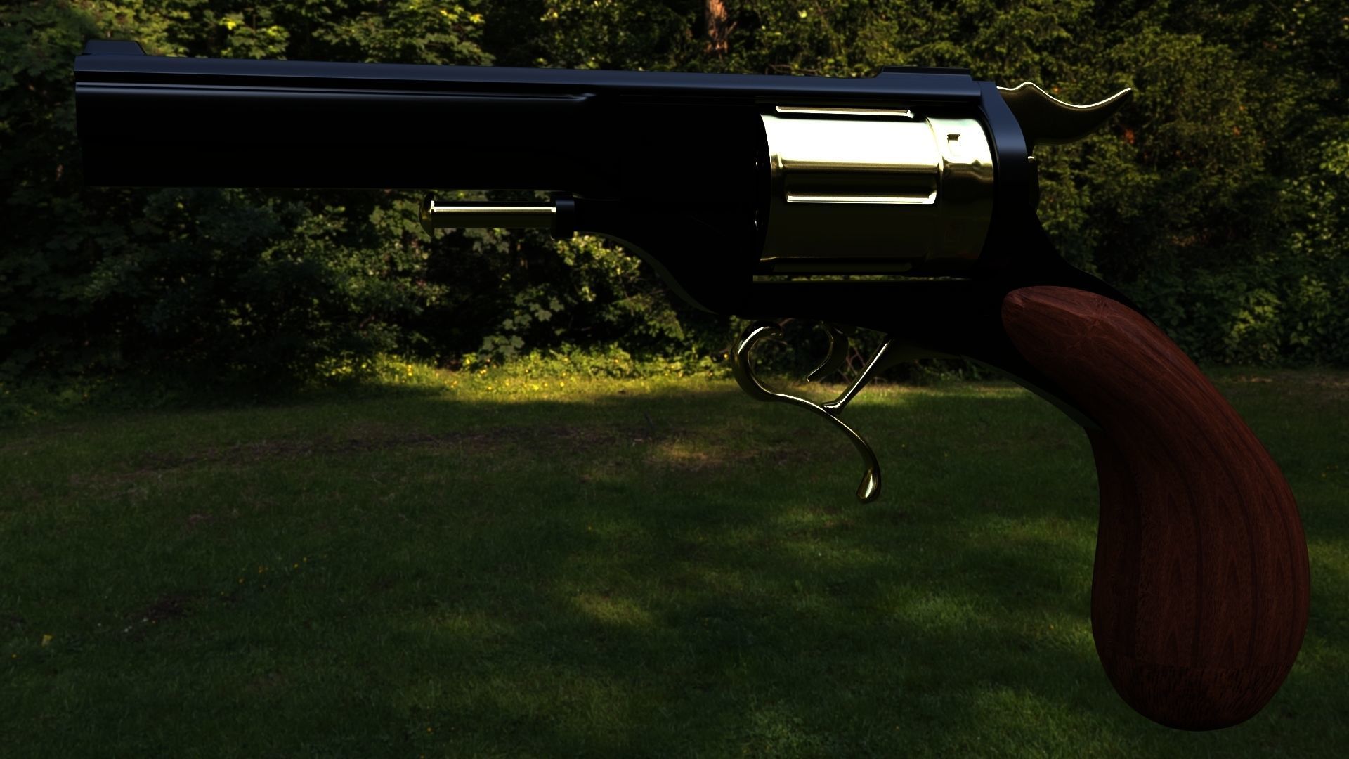 3D model Low Poly Gun Model revolver with wooden handle VR / AR / low ...