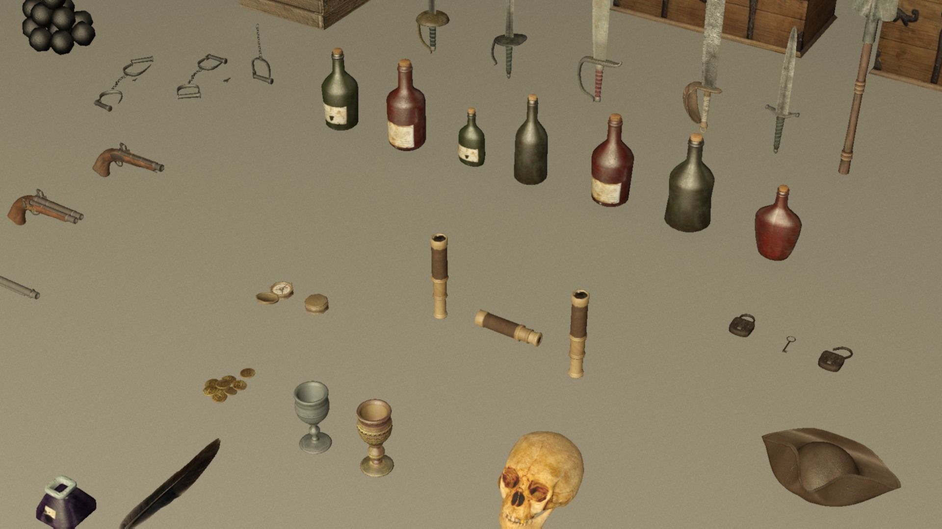 3D model Pirate sailor props mega pack - 110 plus items collection VR ...