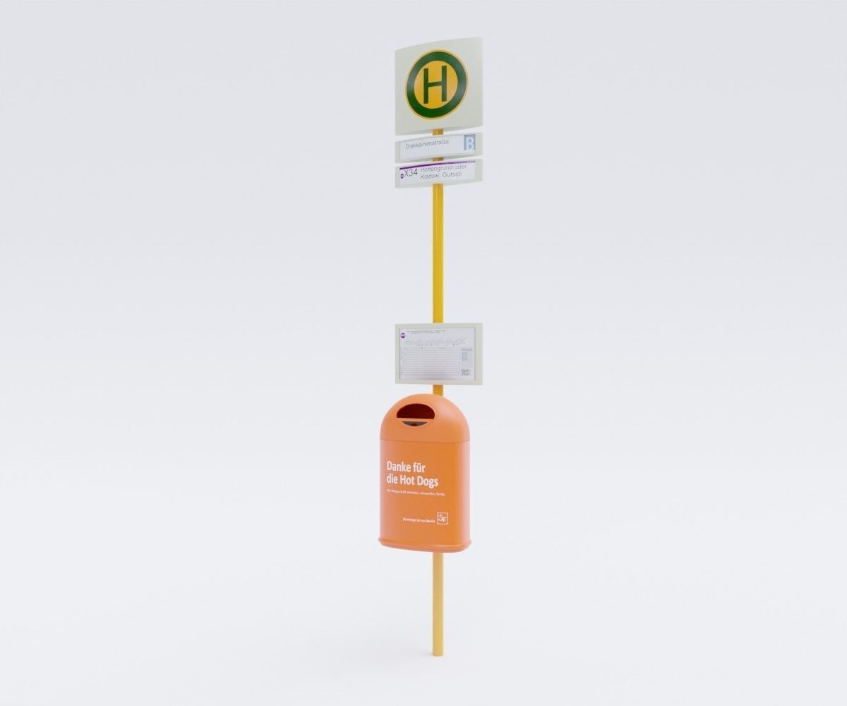 Berlin Bus Stop Sign Recycle Bin free 3D model | CGTrader
