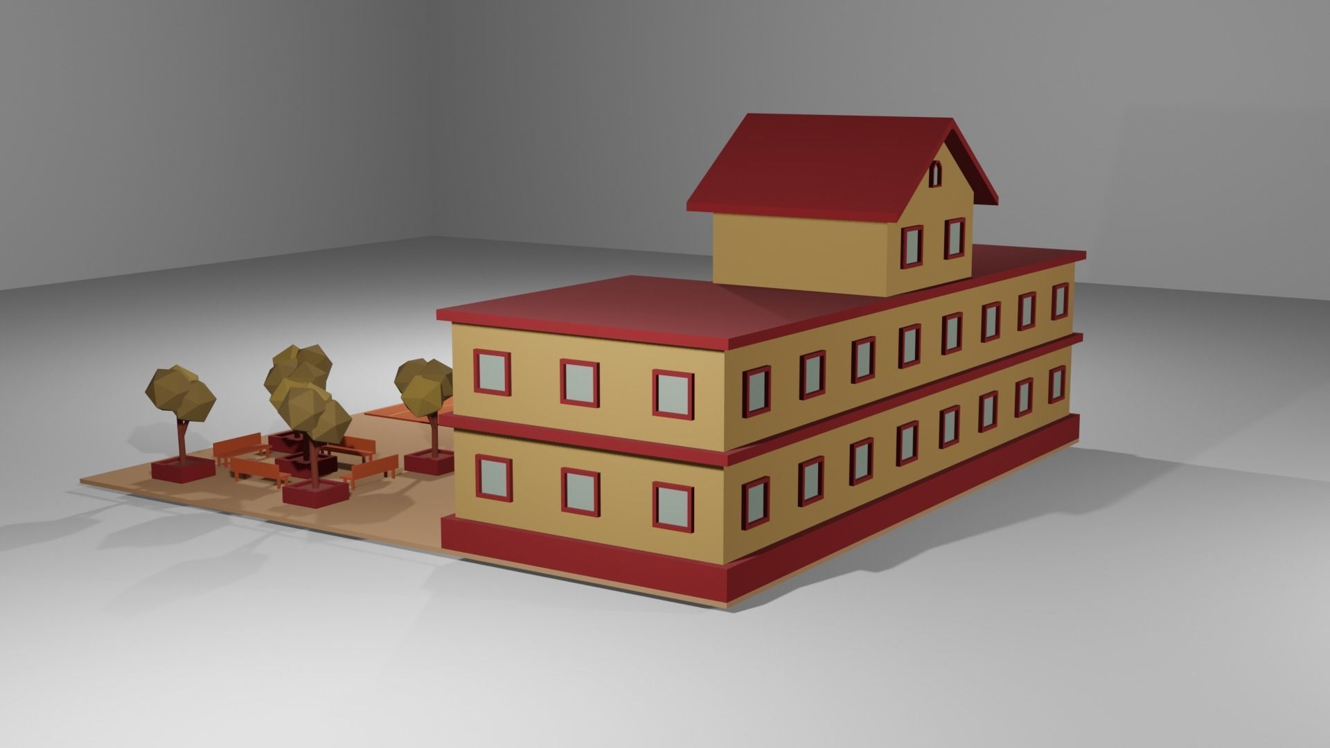 3D model Low Poly School house with trees VR / AR / low-poly | CGTrader