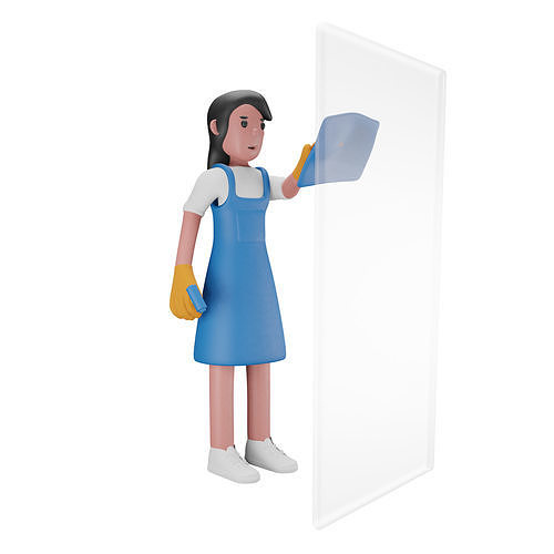 3D model girl cleaning the glass window VR / AR / low-poly | CGTrader