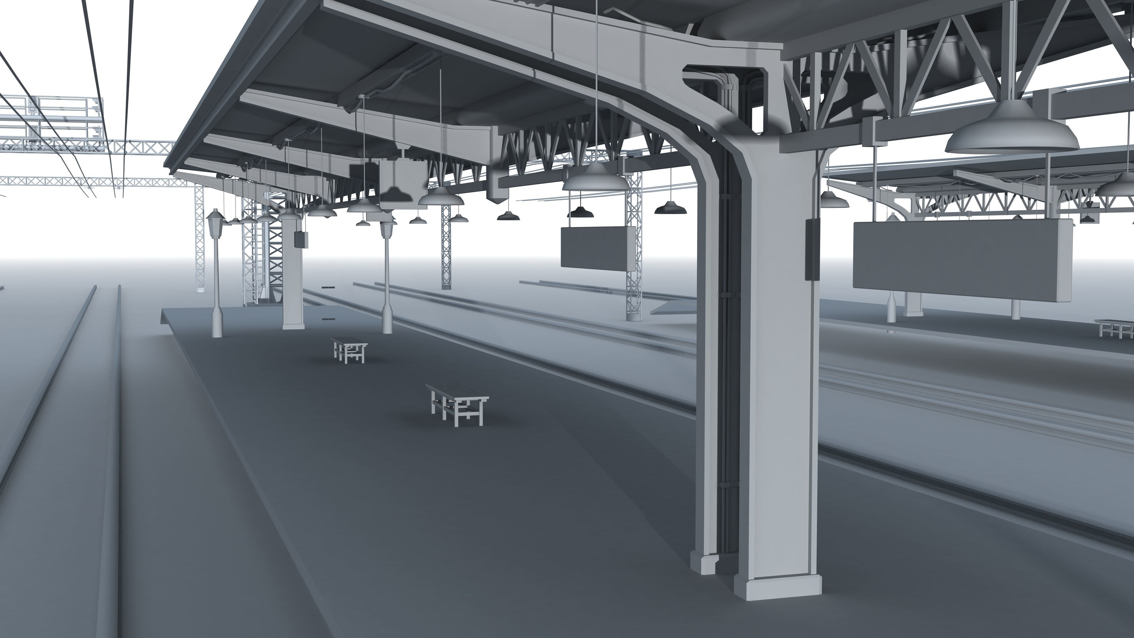 Railway Train Station 3D model | CGTrader