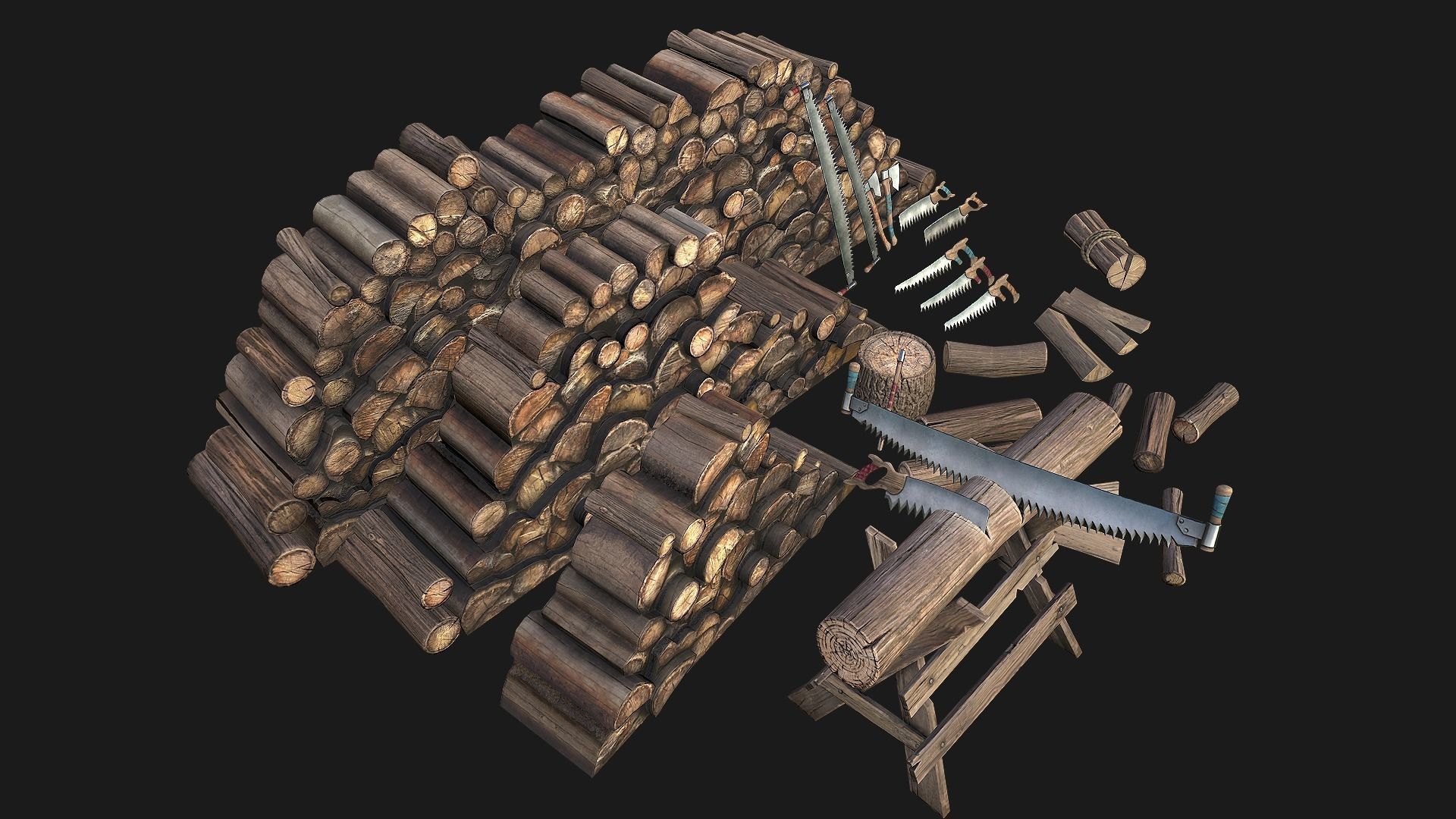 3D model Set of Lumberjack and Firewood VR / AR / low-poly | CGTrader