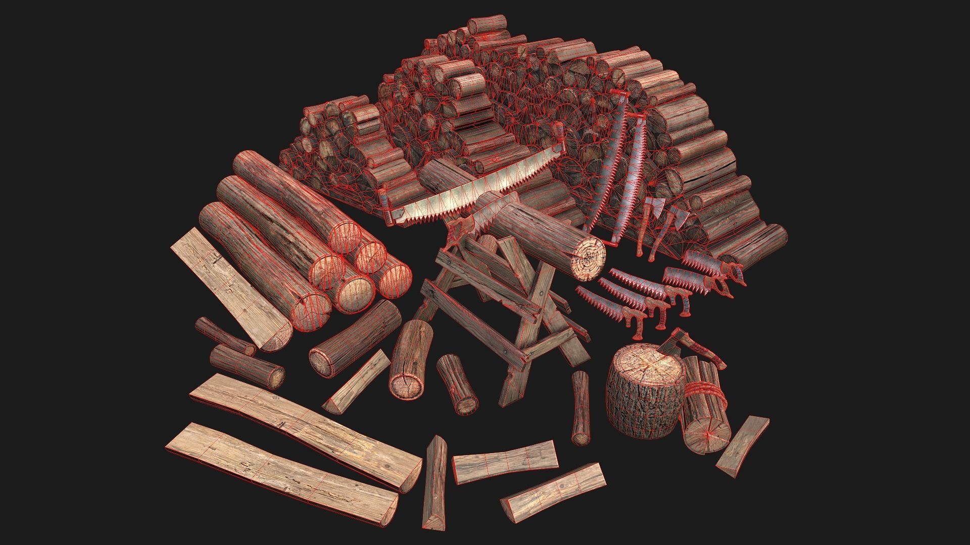 3D model Large Set of Lumberjack and Firewood VR / AR / low-poly | CGTrader