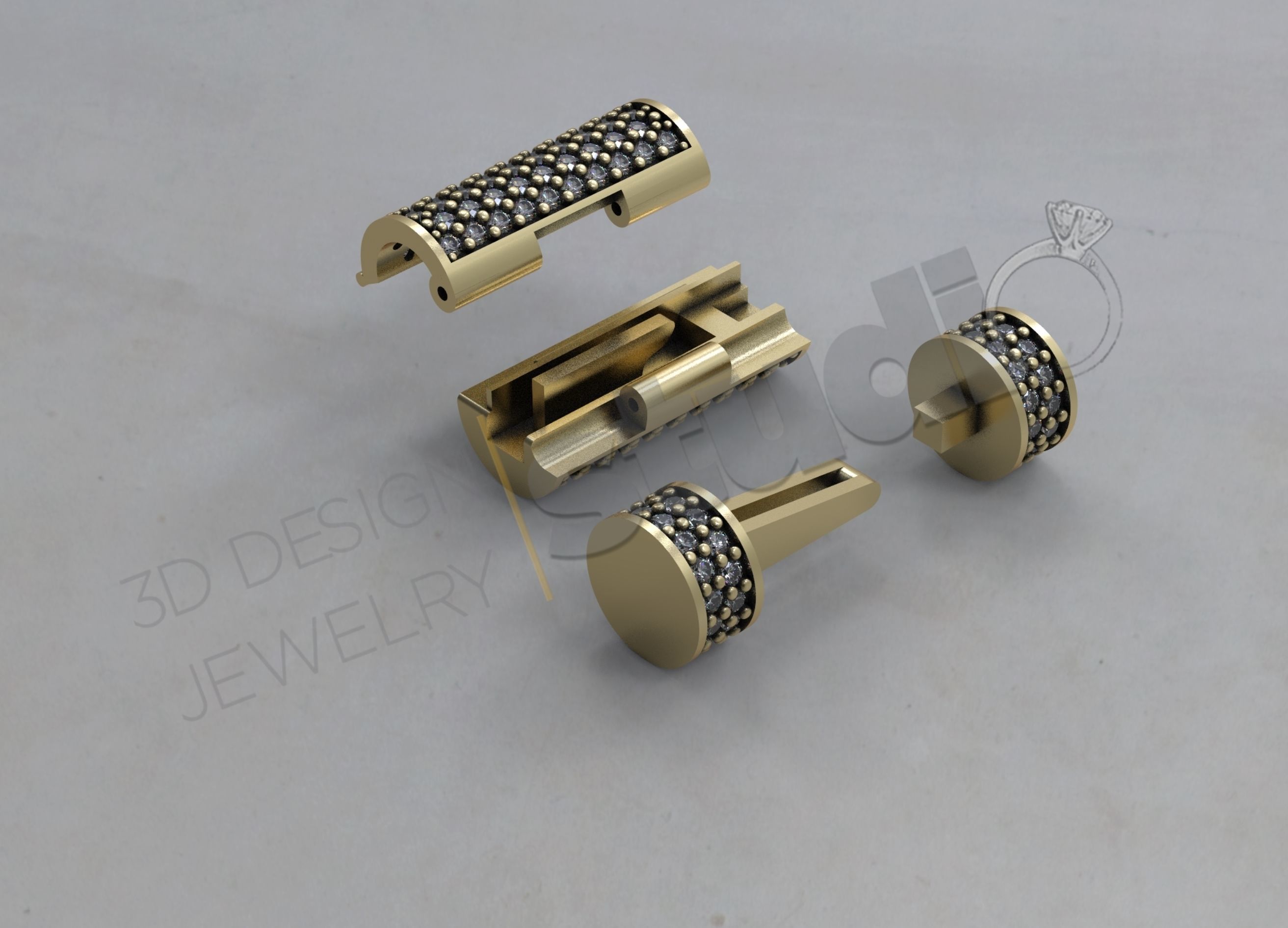 Chain lock clasp cylinder shape with gems 3d model 3D model 3D ...