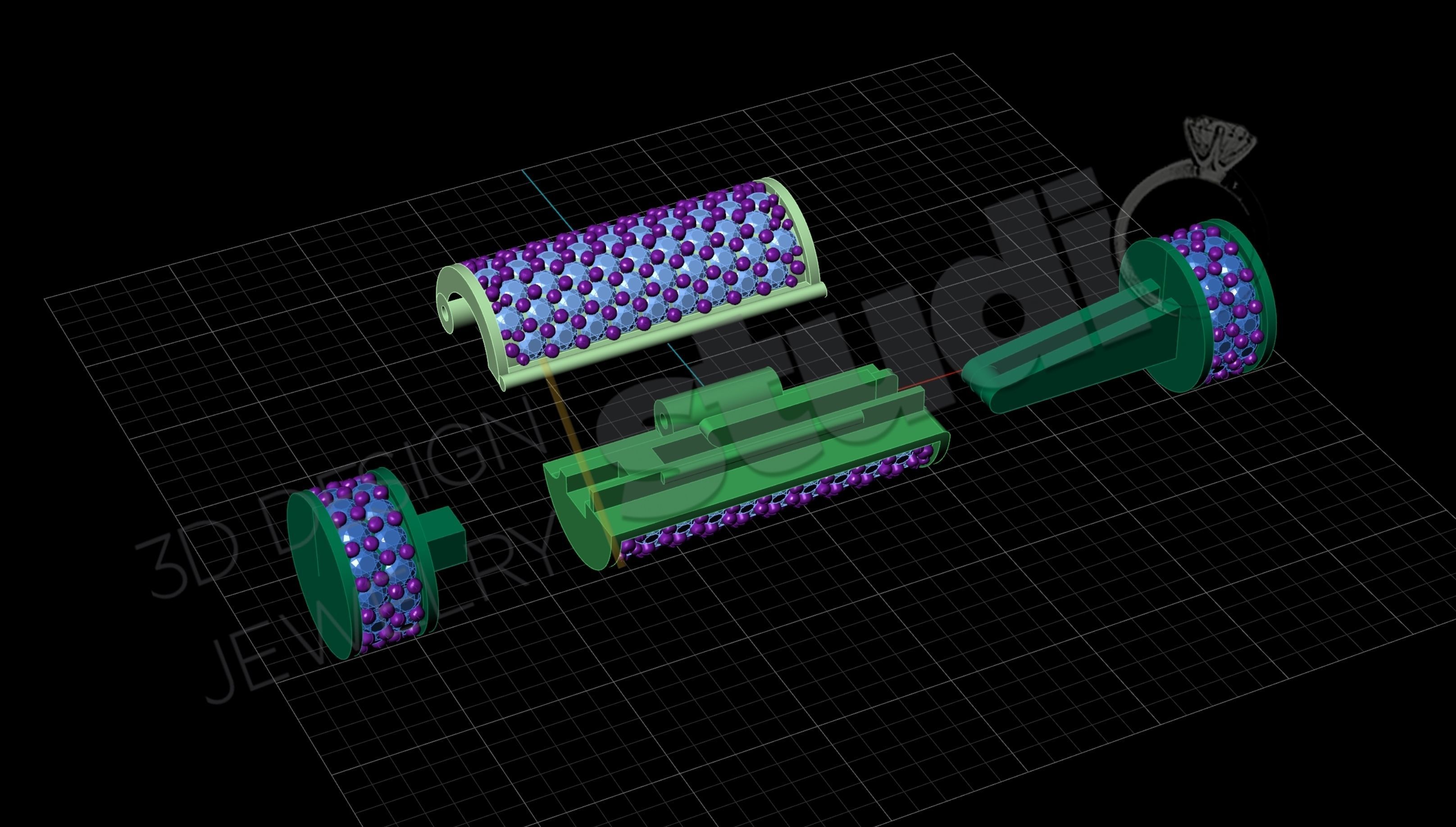 Chain lock clasp cylinder shape with gems 3d model 3D model 3D ...