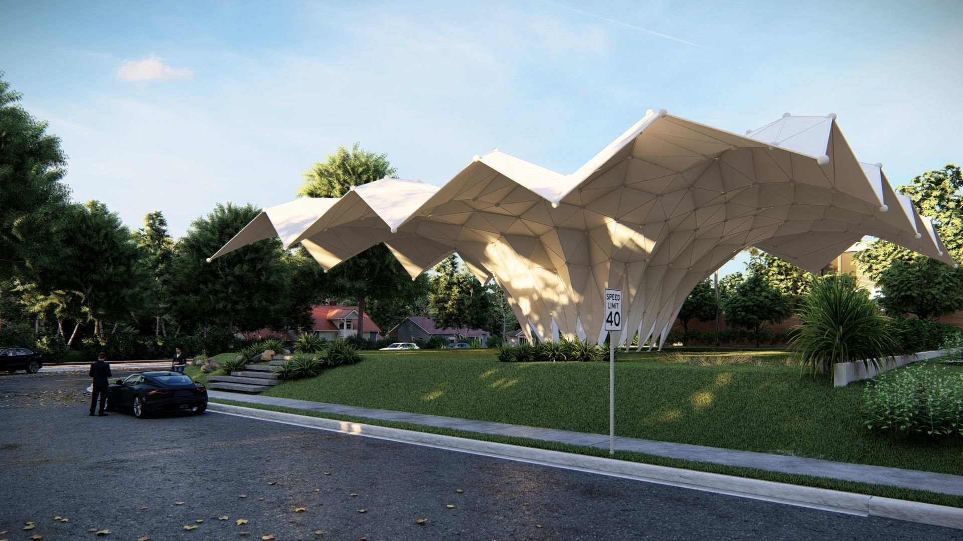 Folded Shade Structure Pavilions Architecture 3D model | CGTrader