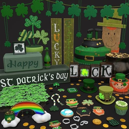 3D Model Collection St Patricks Day Lucky Party Pack VR / AR / low-poly ...