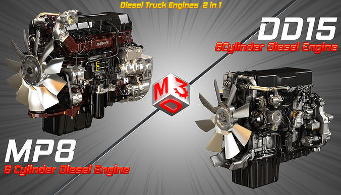 MP8 - DD15 Engines - 6Cylinder Truck Diesel Engines 2 in 1 3D Model ...