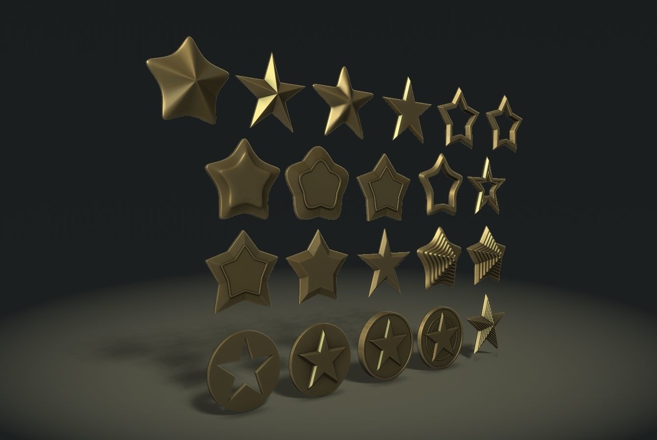 Stars Set gold 3D model 3D printable | CGTrader