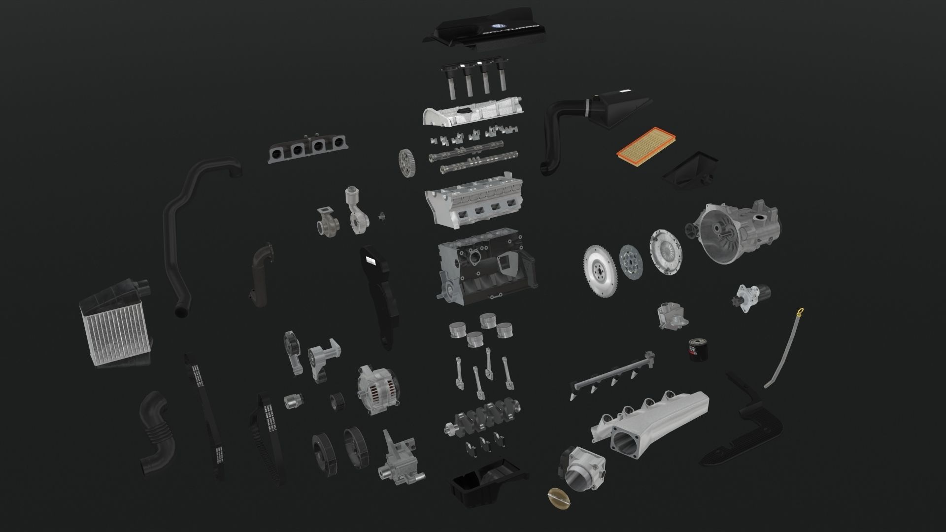 3D model Volkswagen EA113 AWP 20v Turbo engine VR / AR / low-poly ...