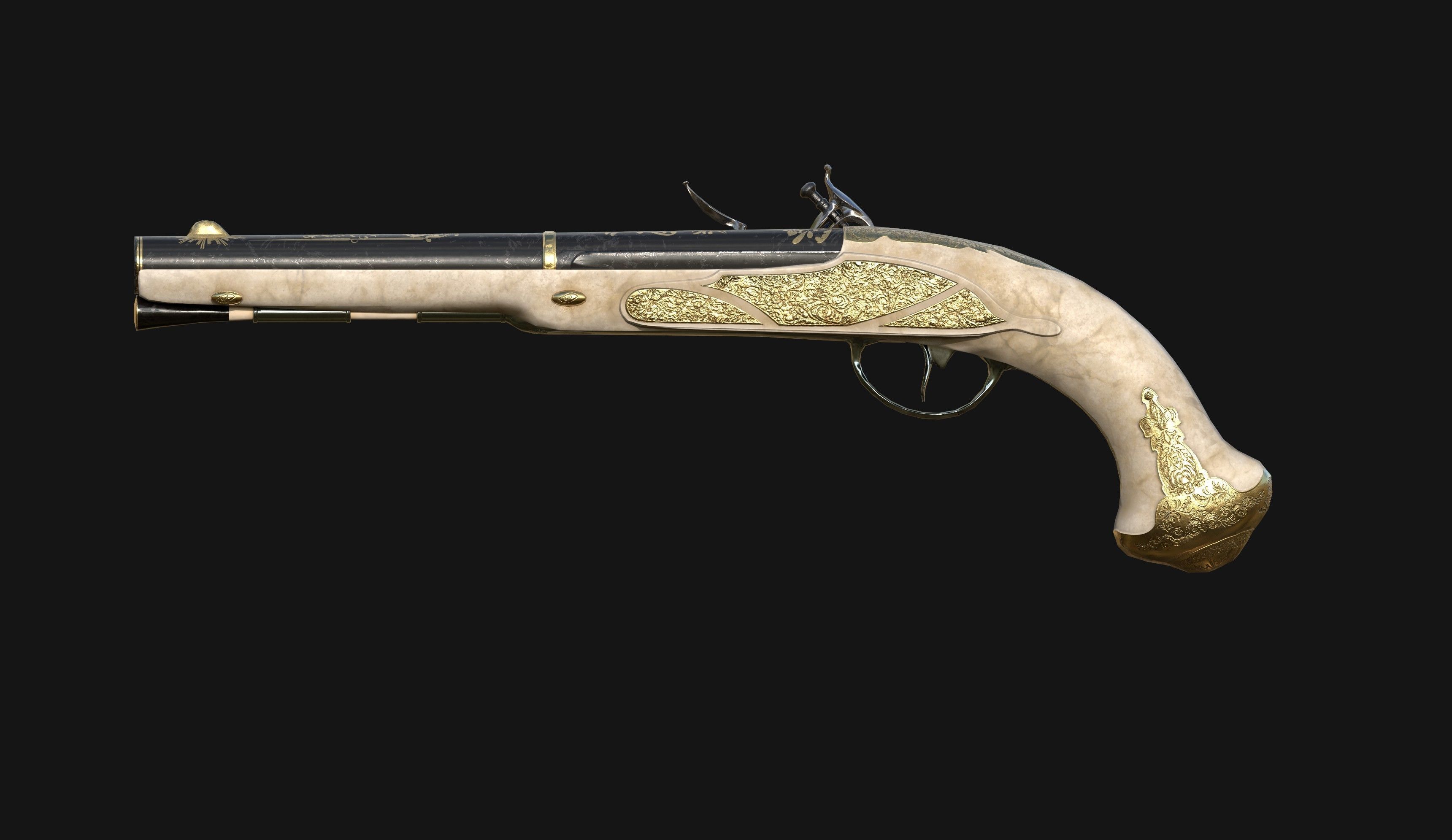 3D model Gilded Flintlock Pistol VR / AR / low-poly | CGTrader
