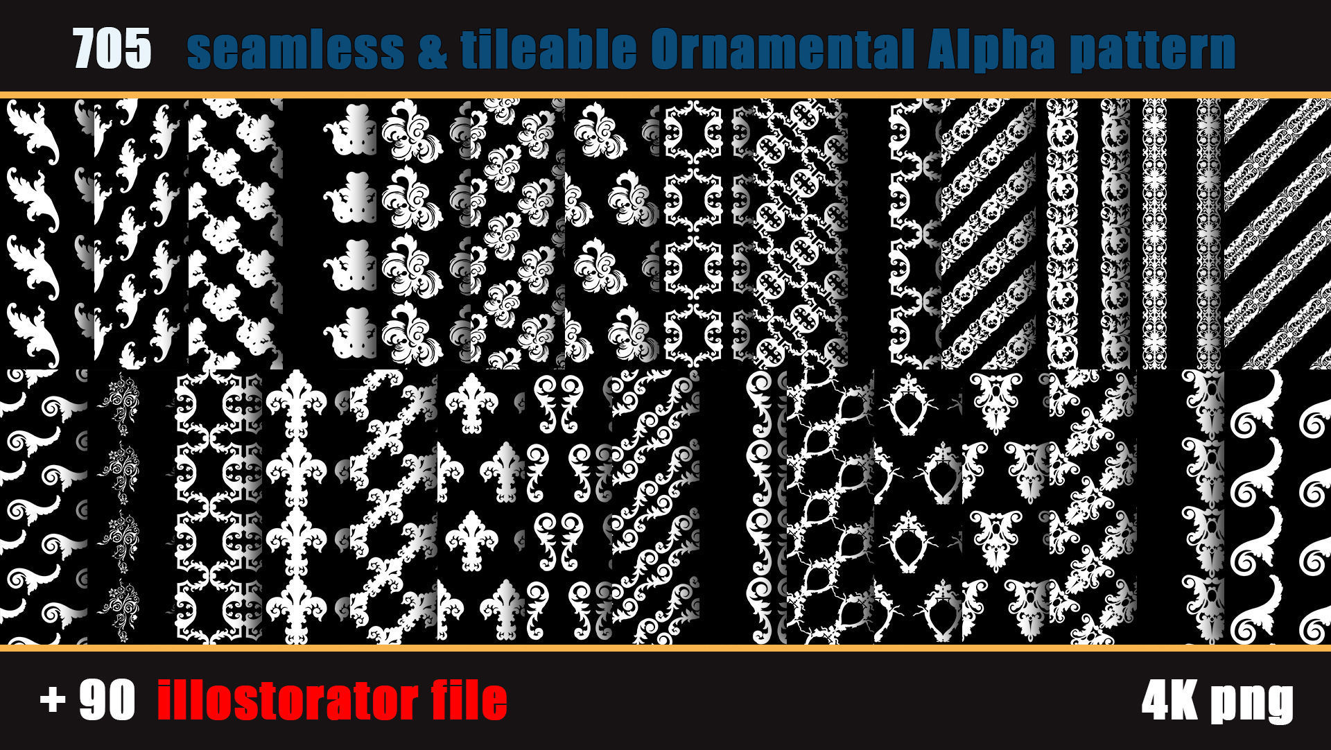 705 seamless and tileable Ornamental Alpha patterns 90 Ai file Texture ...