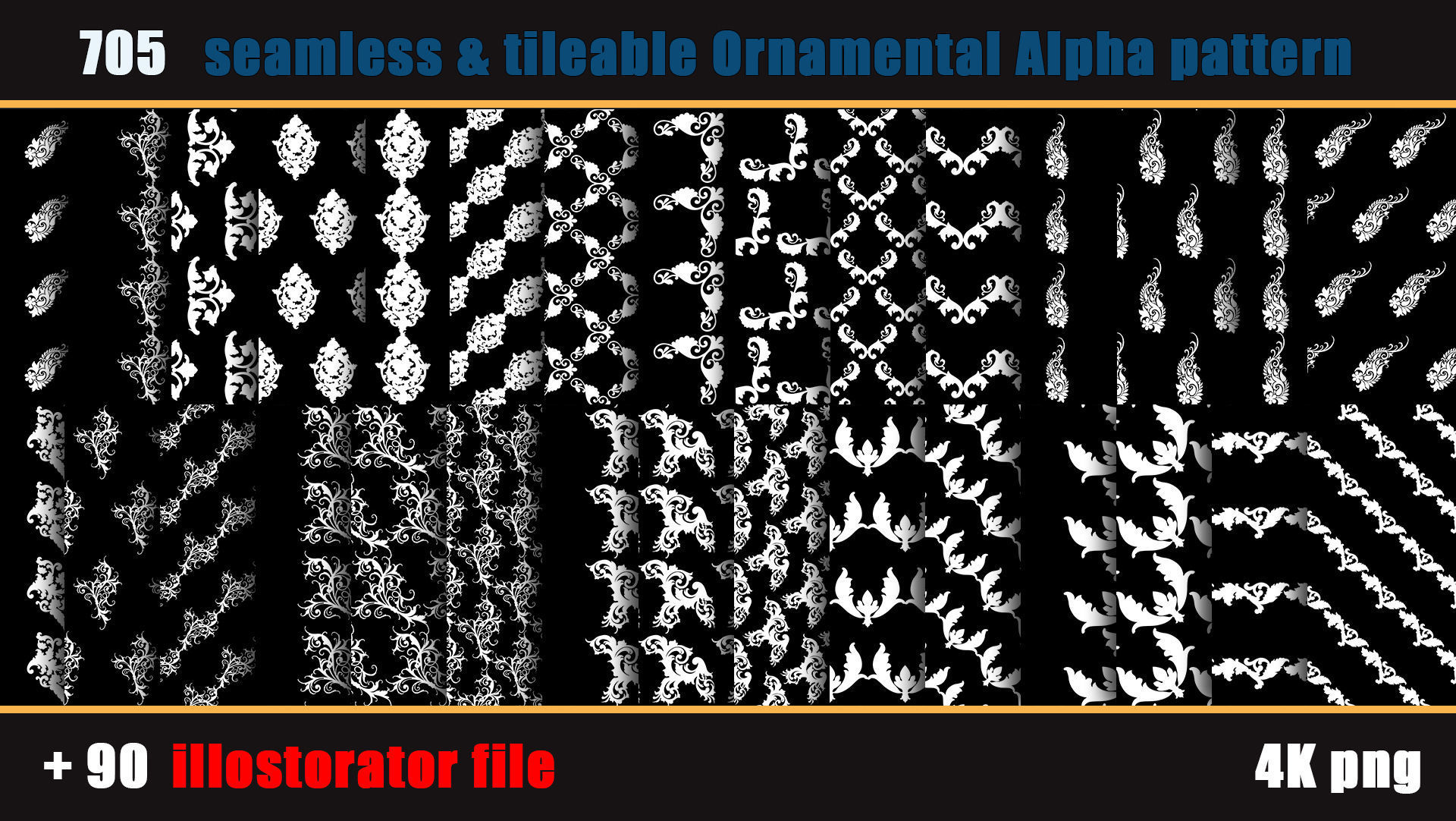 705 seamless and tileable Ornamental Alpha patterns 90 Ai file Texture ...