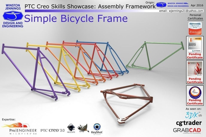 PTC Creo Skills Showcase Simple Bicycle Frame free 3D model | CGTrader