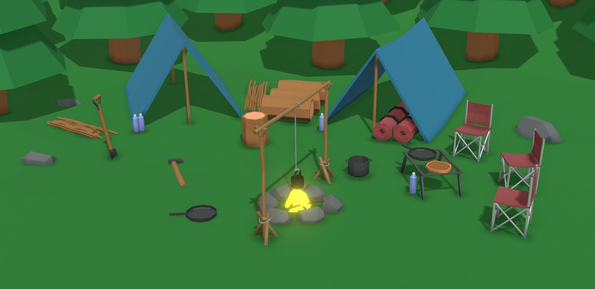 3D model Camping Pack Low Poly VR / AR / low-poly | CGTrader