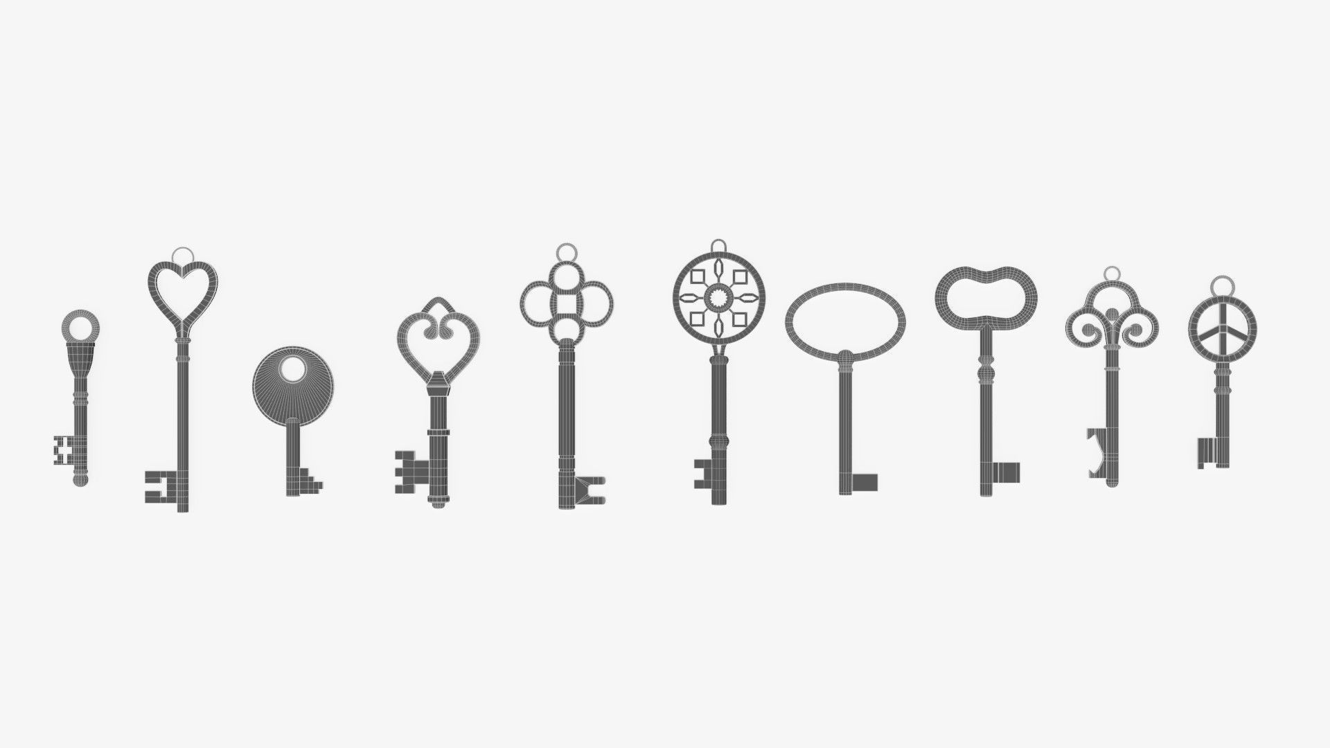 Collection of 10 warded keys 3D model | CGTrader