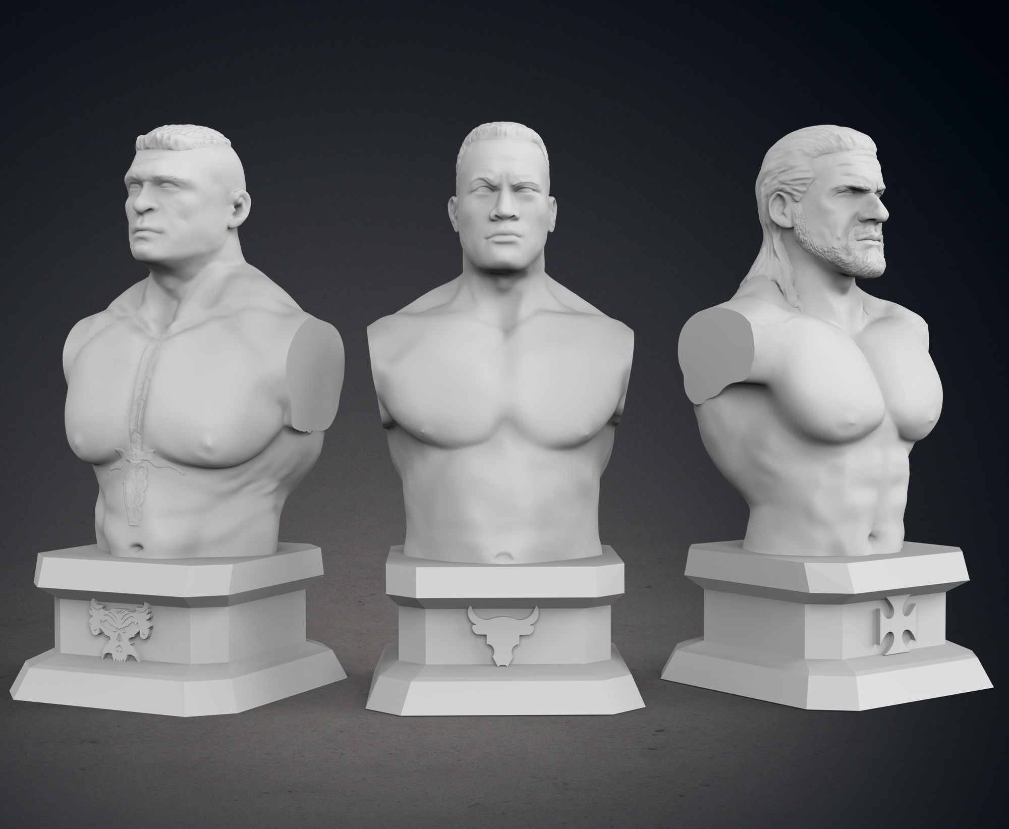Classic WWE Pack Busts - The Rock - Triple H - Brock Lesnar 3D model 3D ...