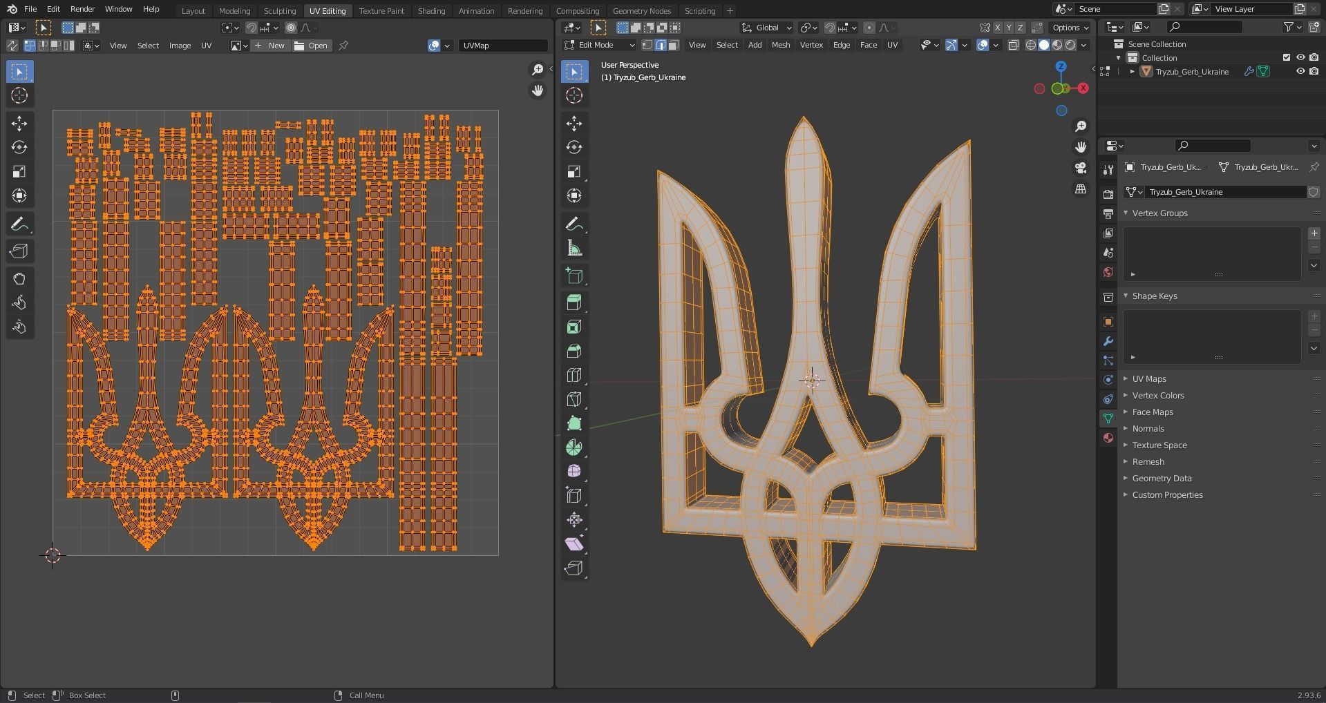 Ukraine Emblem Trident gerb Subdivision ready 3D model 3D model | CGTrader
