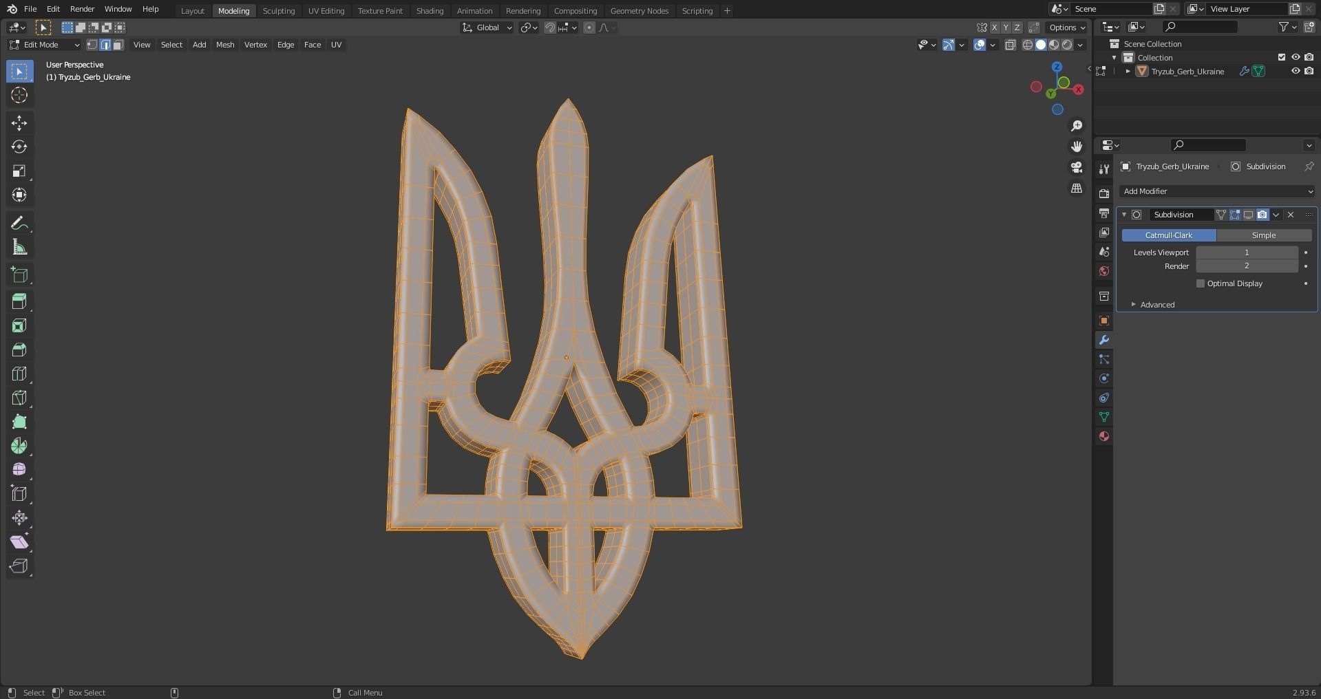 Ukraine Emblem Trident gerb Subdivision ready 3D model 3D model | CGTrader