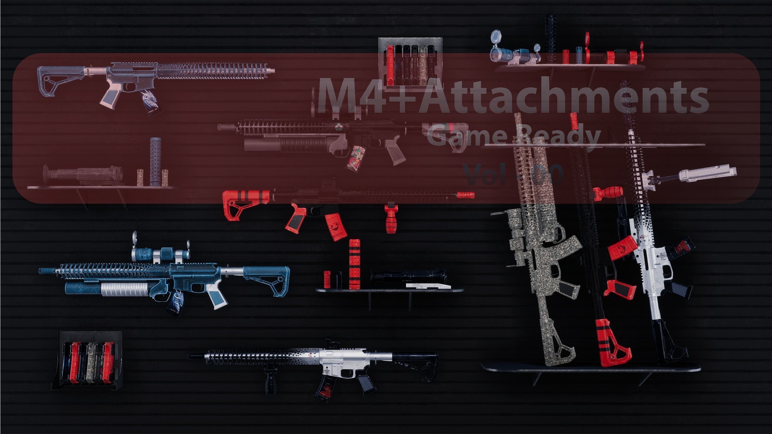 M4 - 17 Attachments - 15 Skins Vol-00 -Game Ready- Free free VR / AR ...
